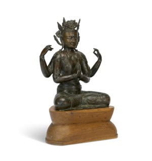 A LARGE SILVER- AND COPPER-INLAID BRONZE FIGURE OF SHADAKSHARI ...