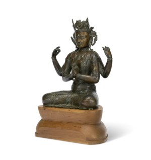 A LARGE SILVER- AND COPPER-INLAID BRONZE FIGURE OF SHADAKSHARI ...