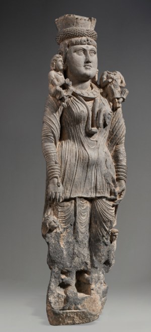 A LARGE AND IMPORTANT GREY SCHIST FIGURE OF HARITI WITH CHILDREN