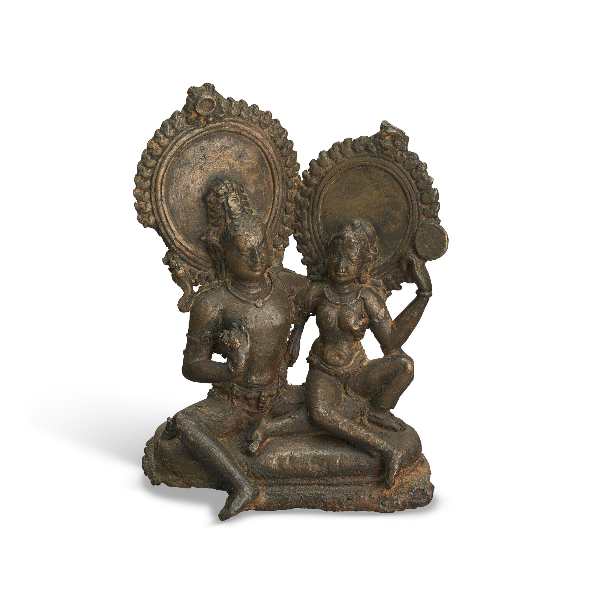 A BRONZE GROUP OF SHIVA AND PARVATI, NORTHEASTERN INDIA, BENGAL, 8TH ...