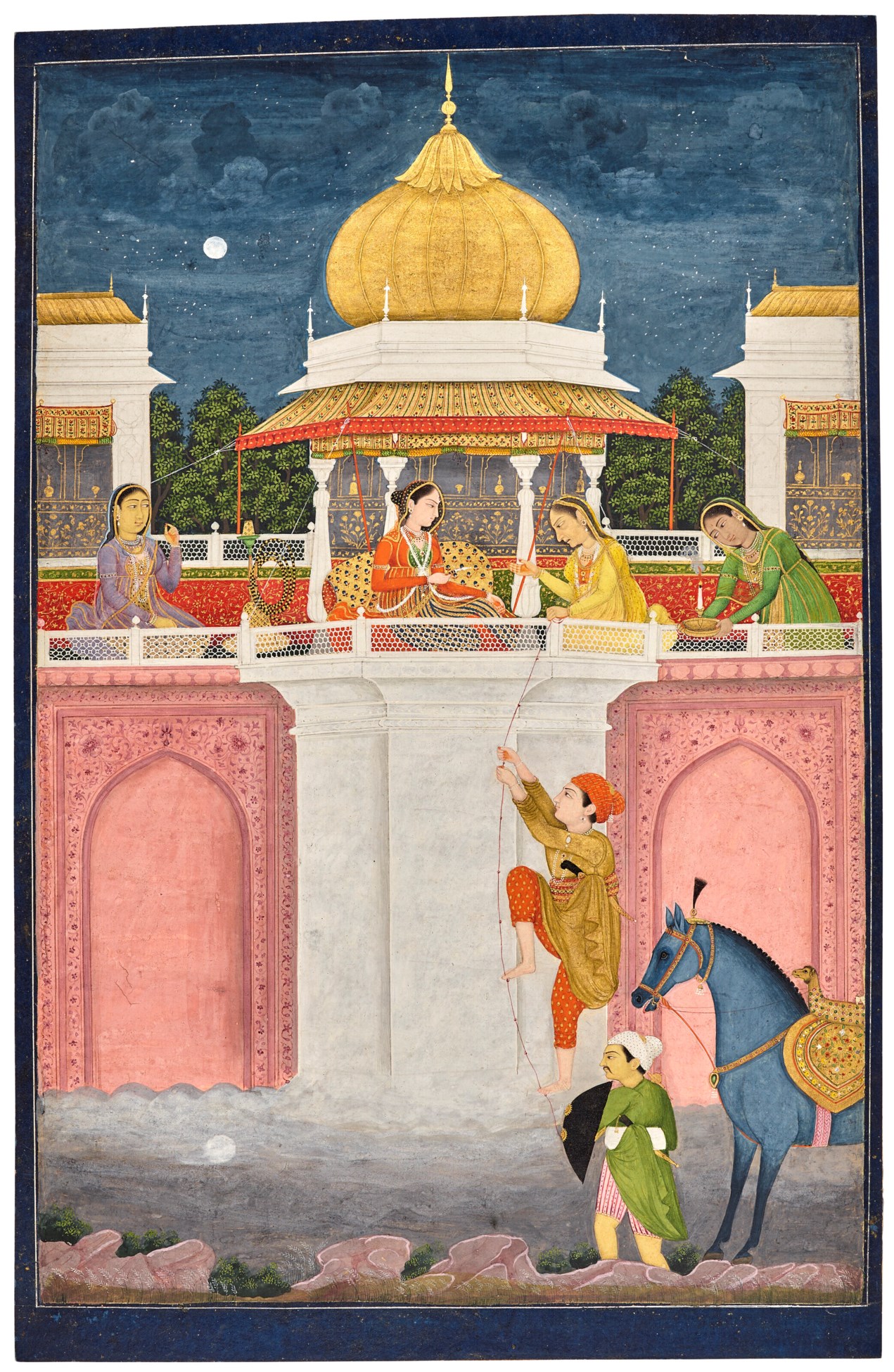 A PAINTING OF A PRINCE CLIMBING TO HIS BETROTHED, INDIA, PROVINCIAL ...