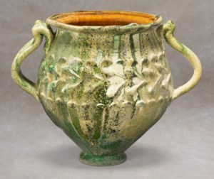 A ROMAN LEAD-GLAZED POTTERY KANTHARUS WITH BARBOTINE ORNAMENT, CIRCA ...