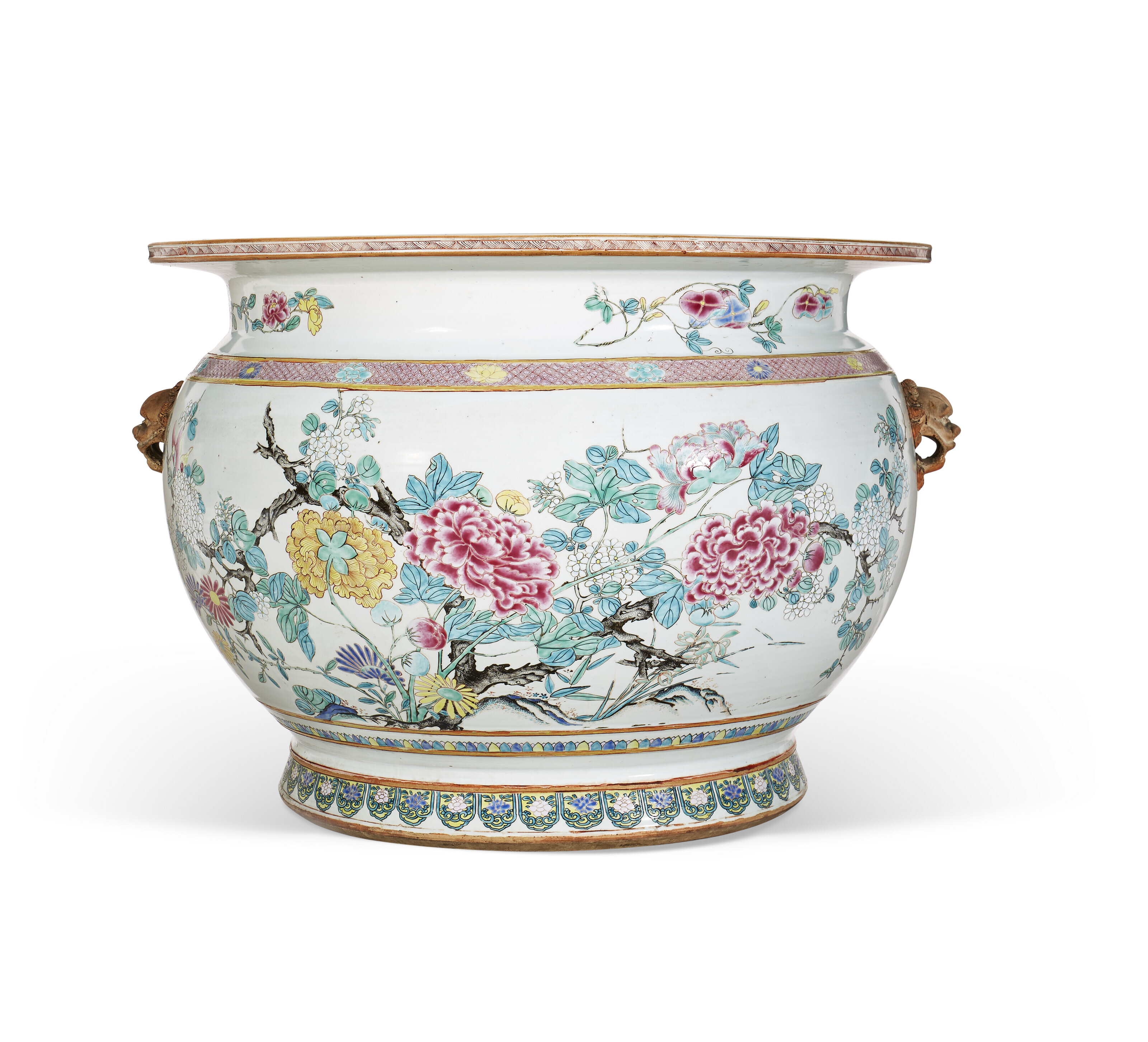 A LARGE CHINESE EXPORT PORCELAIN FAMILLE ROSE FISH BOWL, QIANLONG ...