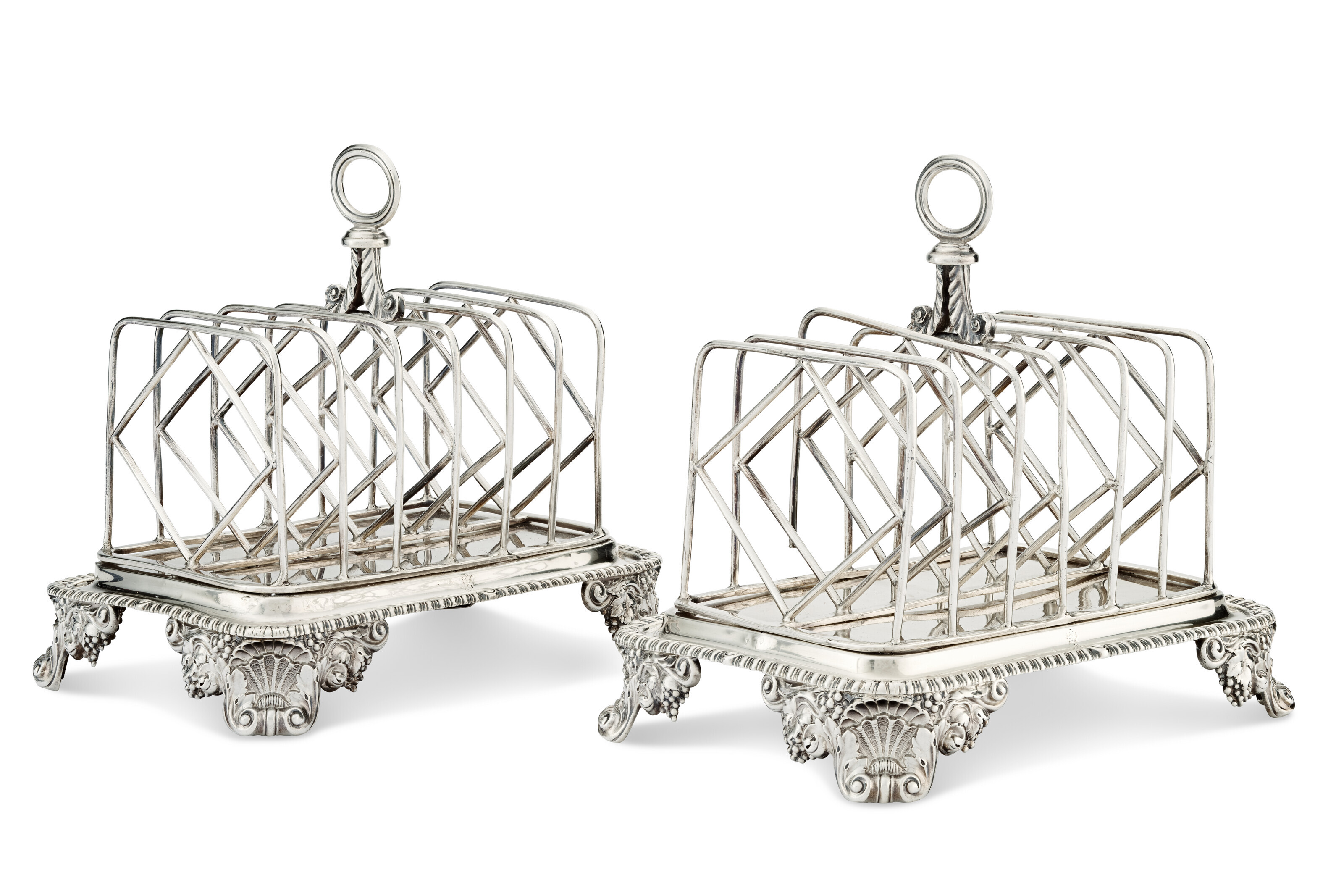 A PAIR OF REGENCY SILVER TOAST RACKS, MARK OF PAUL STORR, LONDON, 1815 ...