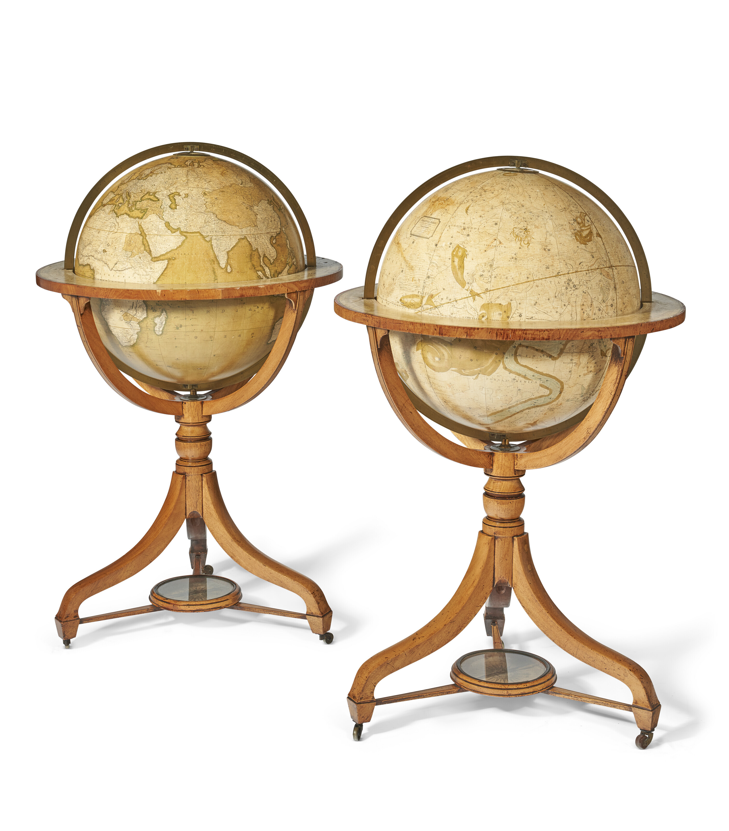 A PAIR OF WILLIAM IV TWENTY-ONE INCH TERRESTRIAL AND CELESTIAL LIBRARY ...