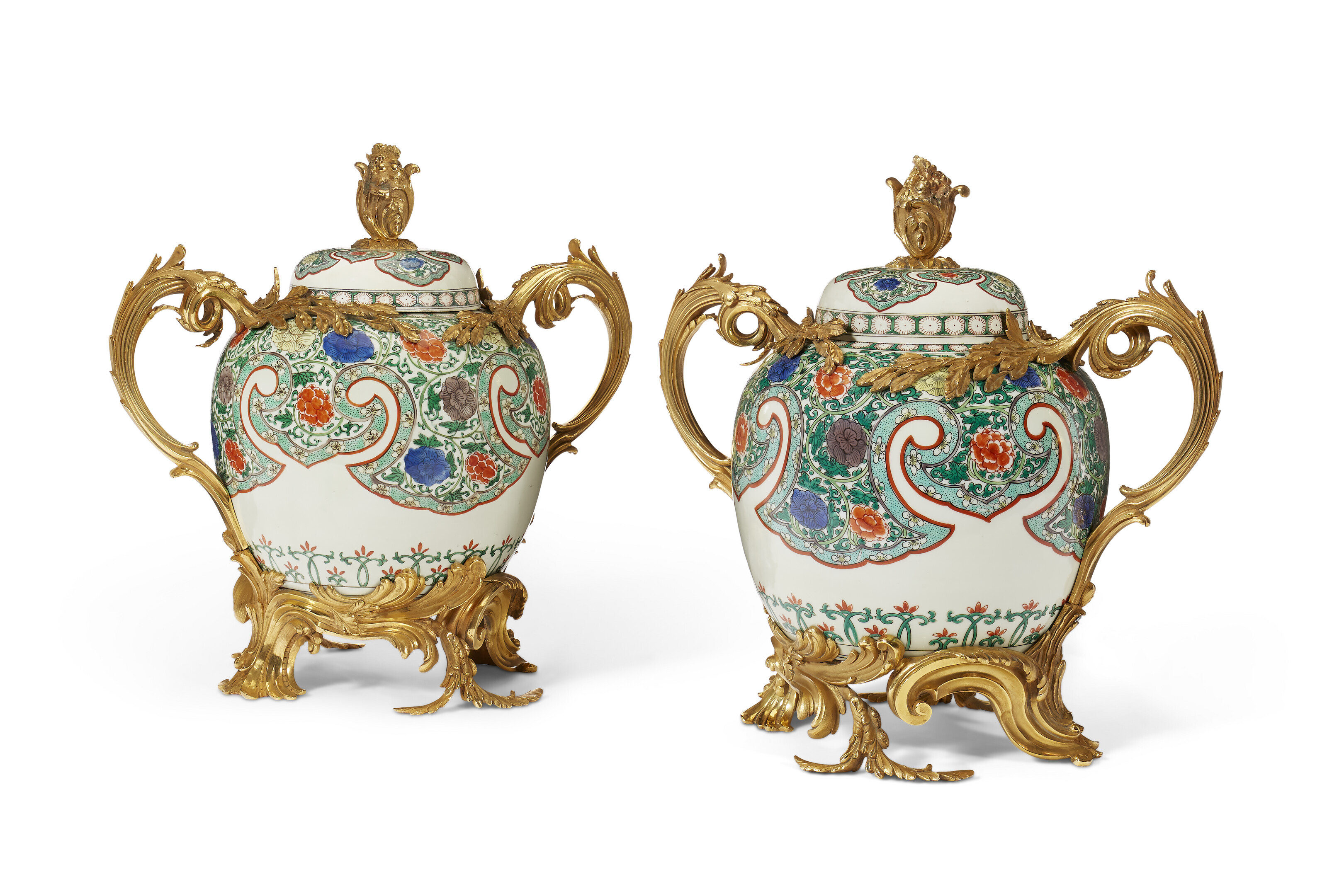 A PAIR OF FRENCH ORMOLU-MOUNTED SAMSON PORCELAIN JARS AND COVERS, CIRCA ...