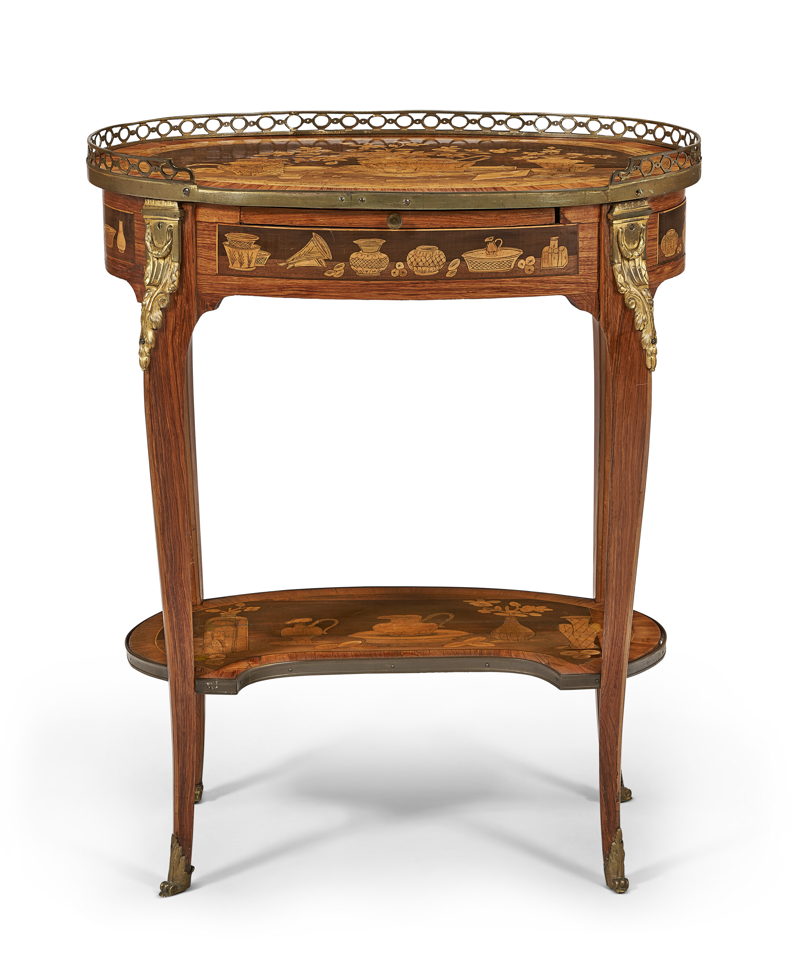 A LATE LOUIS XV ORMOLU-MOUNTED TULIPWOOD, SYCAMORE AND MARQUETRY TABLE A ECRIRE, BY CHARLES ...