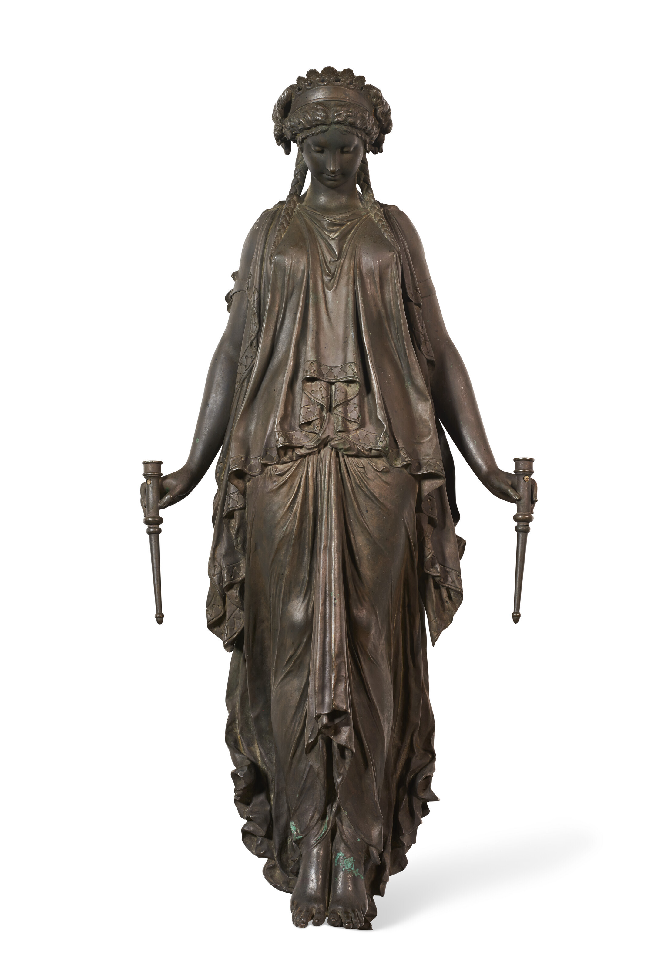 A FRENCH PATINATED-BRONZE FIGURAL TORCHERE, PROBABLY CAST BY ...