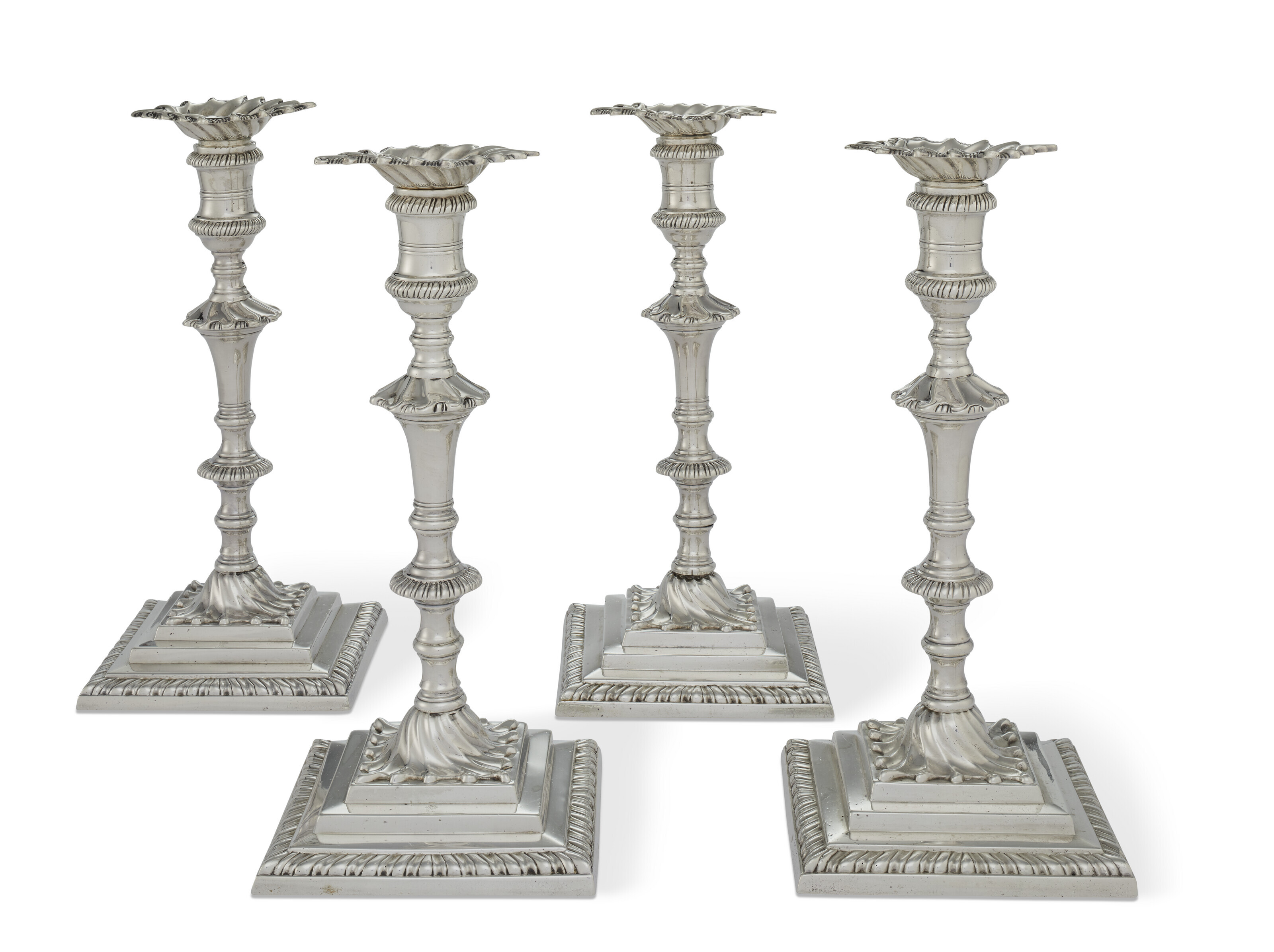 FOUR GEORGE III SILVER CANDLESTICKS, POSSIBLY MARK OF RICHARD HUSSEY ...