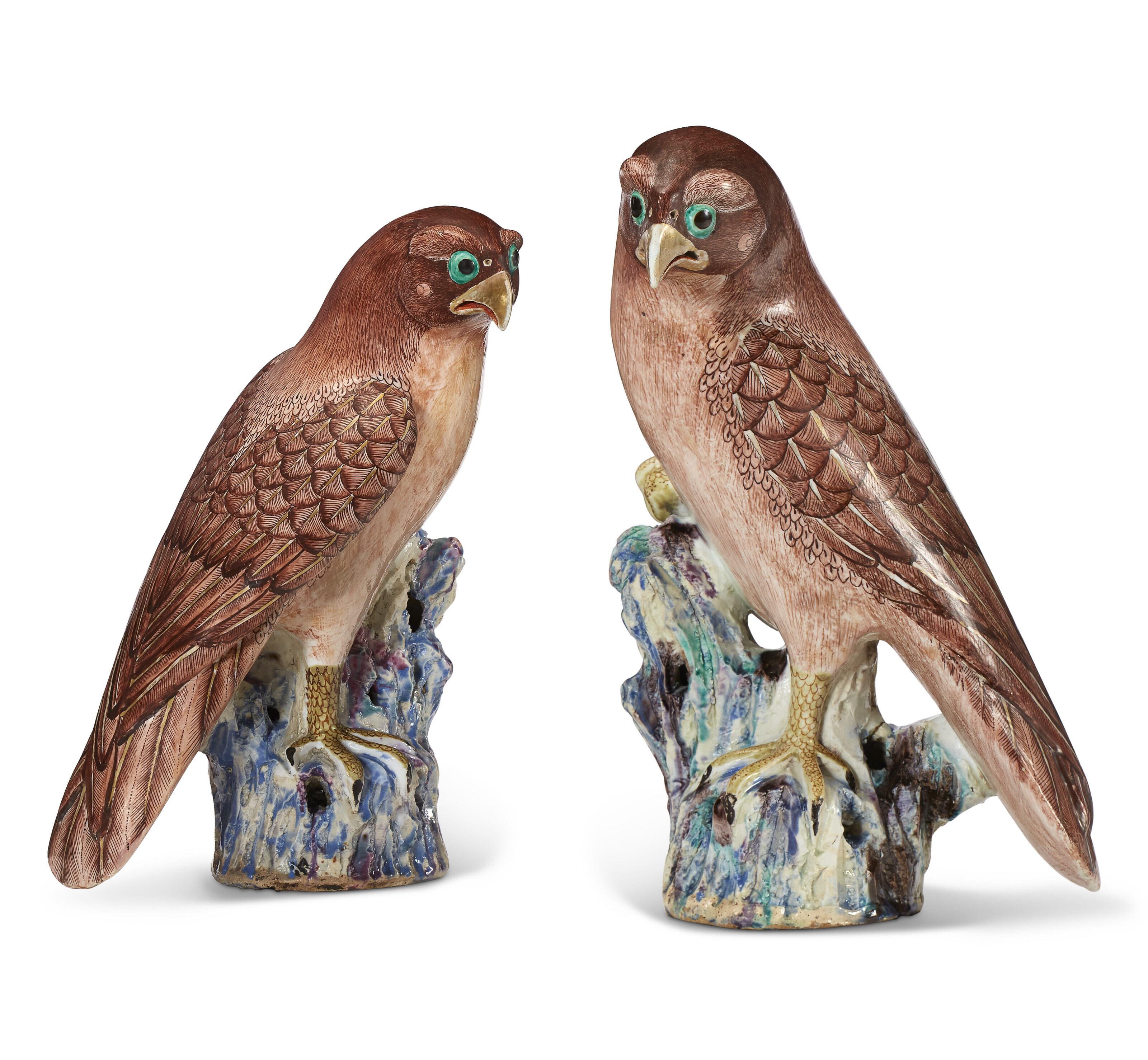 A PAIR OF CHINESE EXPORT PORCELAIN BROWN HAWKS, QIANLONG PERIOD (1736 ...