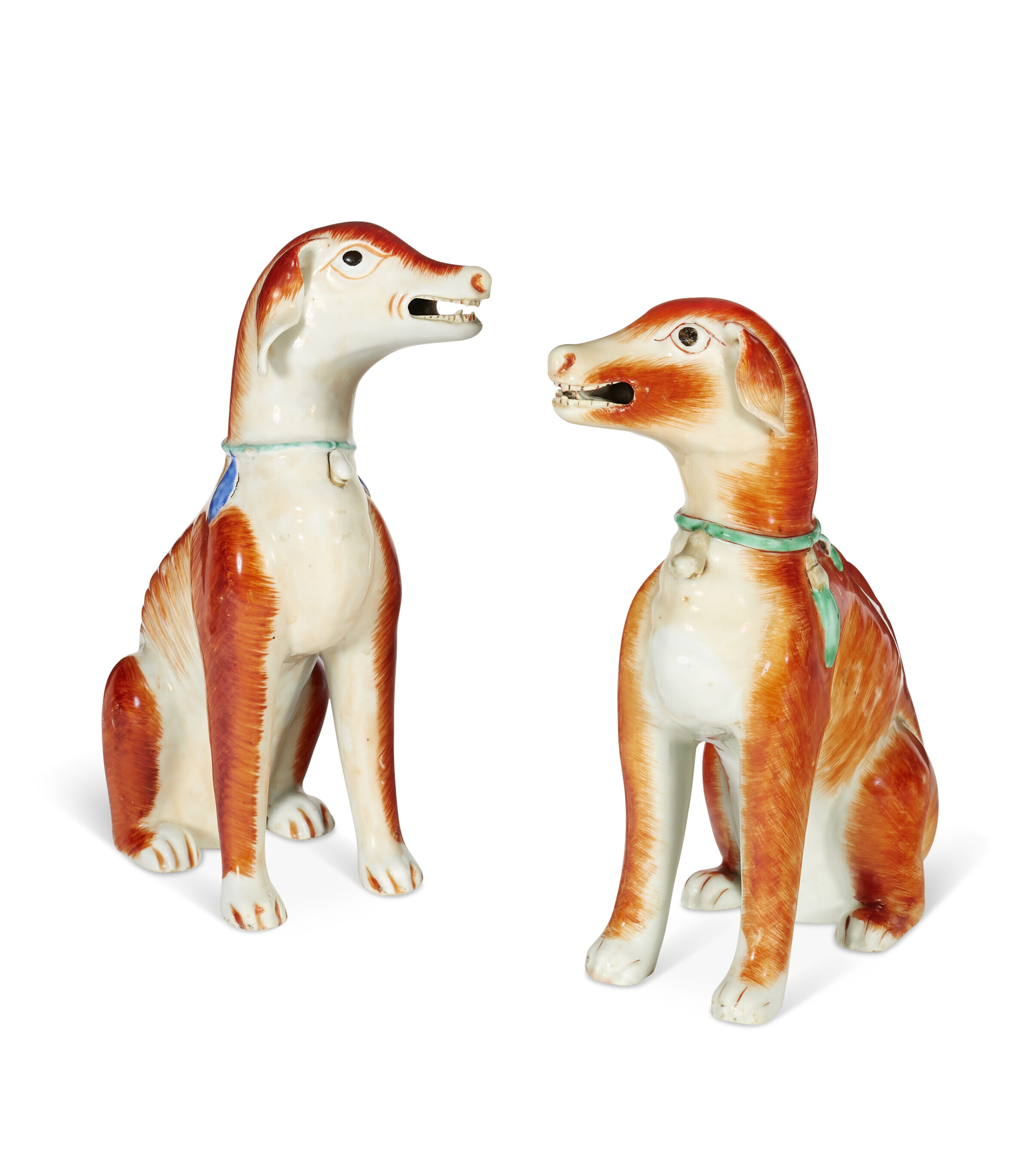 A LARGE PAIR OF CHINESE EXPORT PORCELAIN HOUNDS, QIANLONG PERIOD (1736 ...