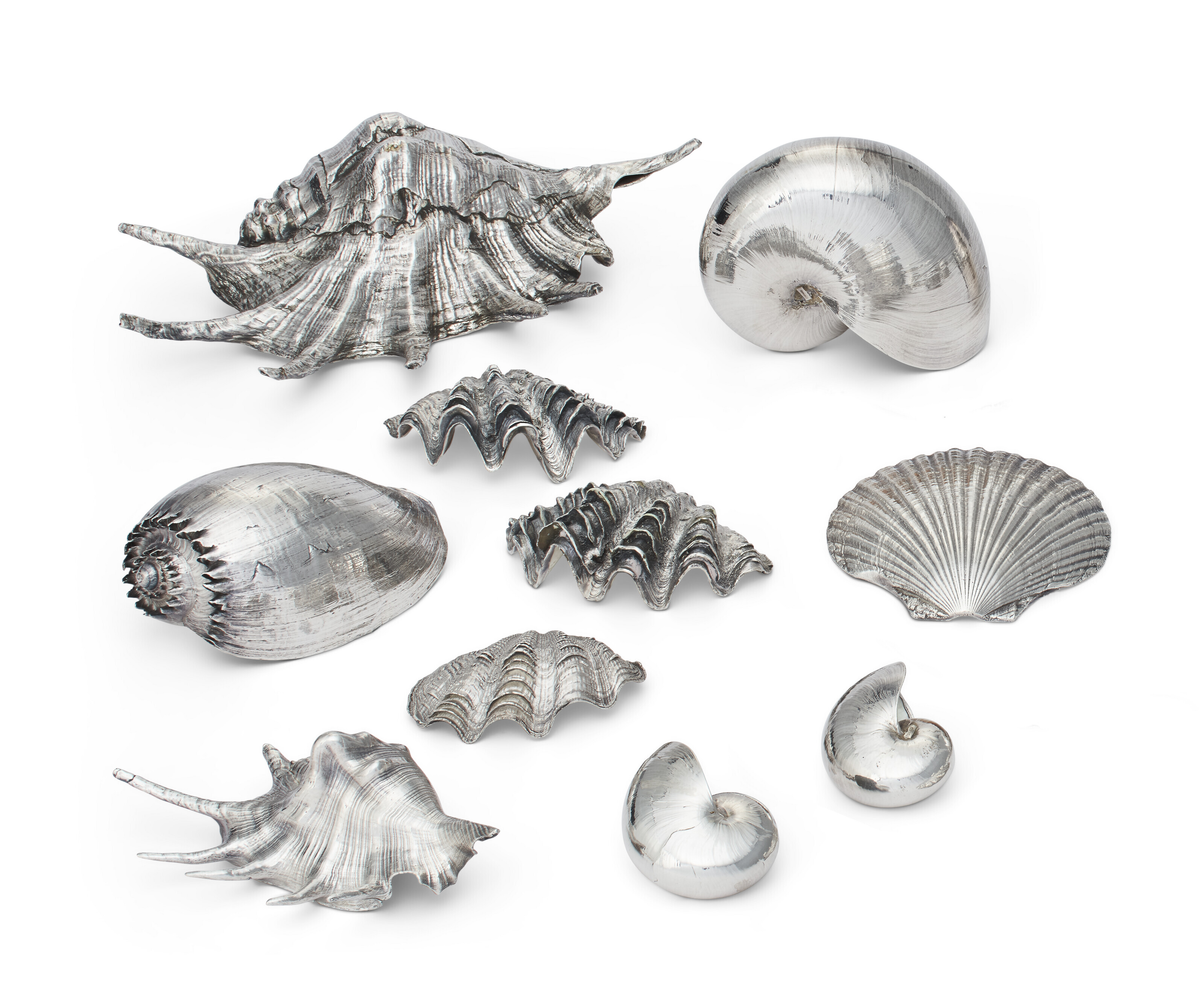 A SUITE OF TEN ITALIAN SILVER-MOUNTED SHELLS, MARK OF BUCCELLATI, MILAN ...