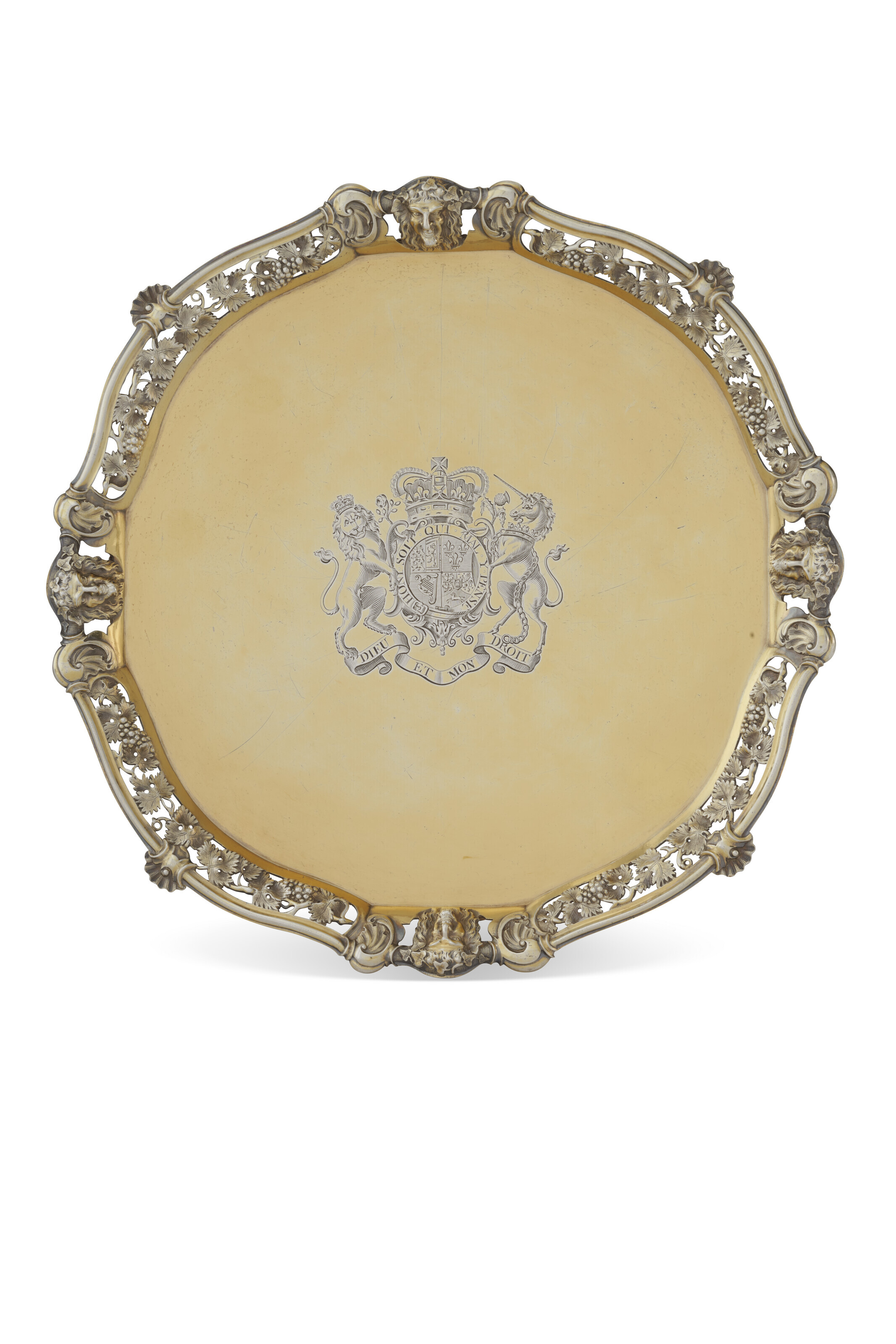 A ROYAL GEORGE II SILVER-GILT SALVER, MARK OF JOHN HUGH LE SAGE, LONDON ...
