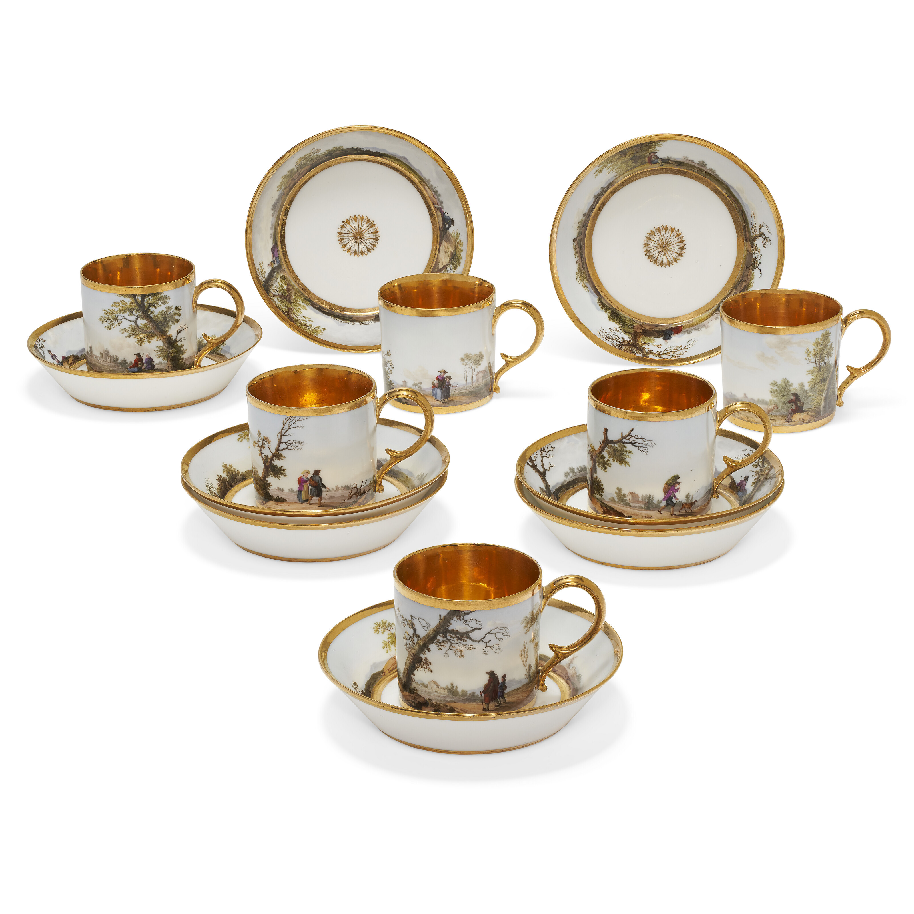A SET OF EIGHT PARIS (DIHL ET GUERHARD) PORCELAIN GOLD-GROUND COFFEE ...