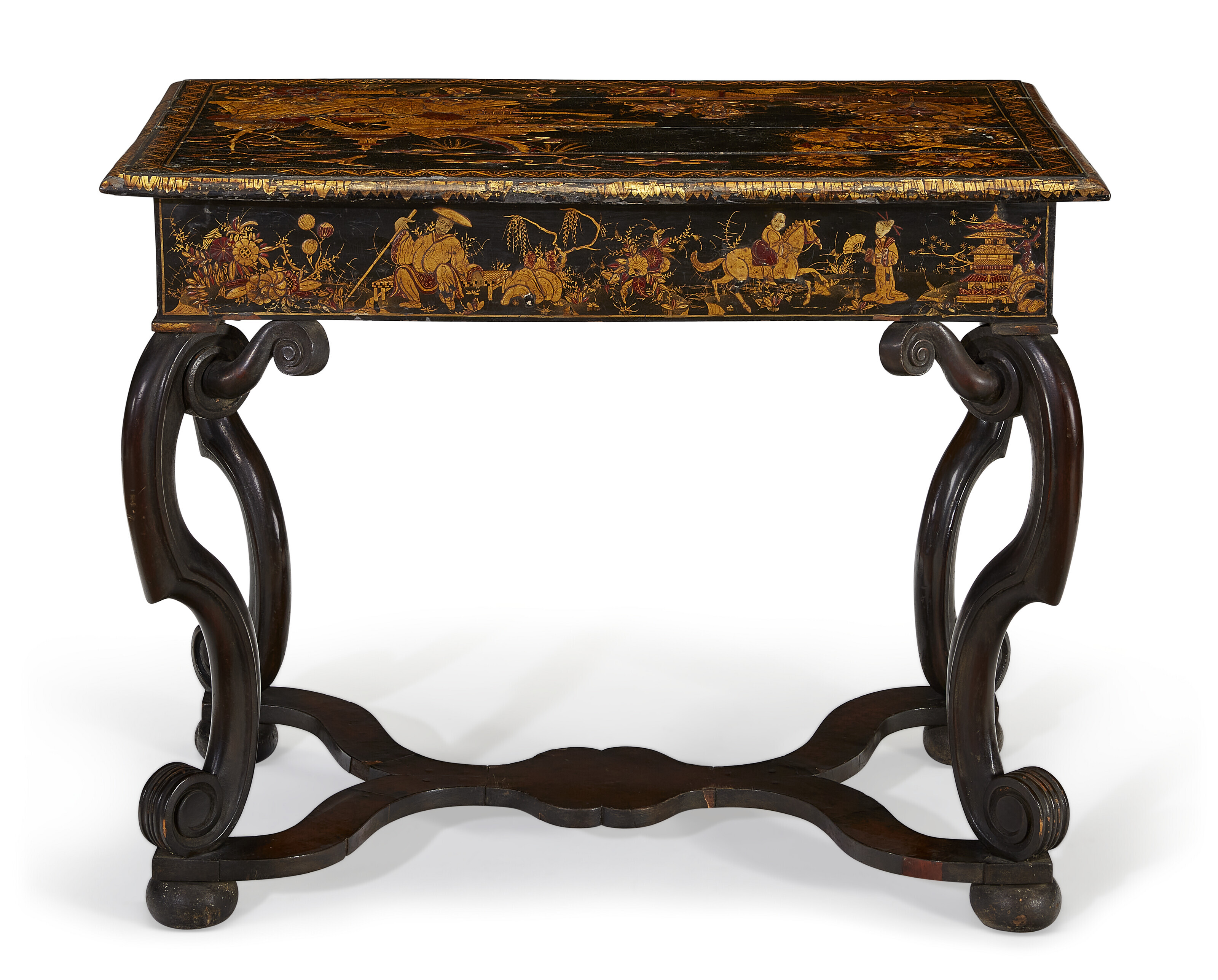 A GERMAN GILT AND JAPANNED CENTER TABLE, EARLY 18TH CENTURY, ON LATER ...