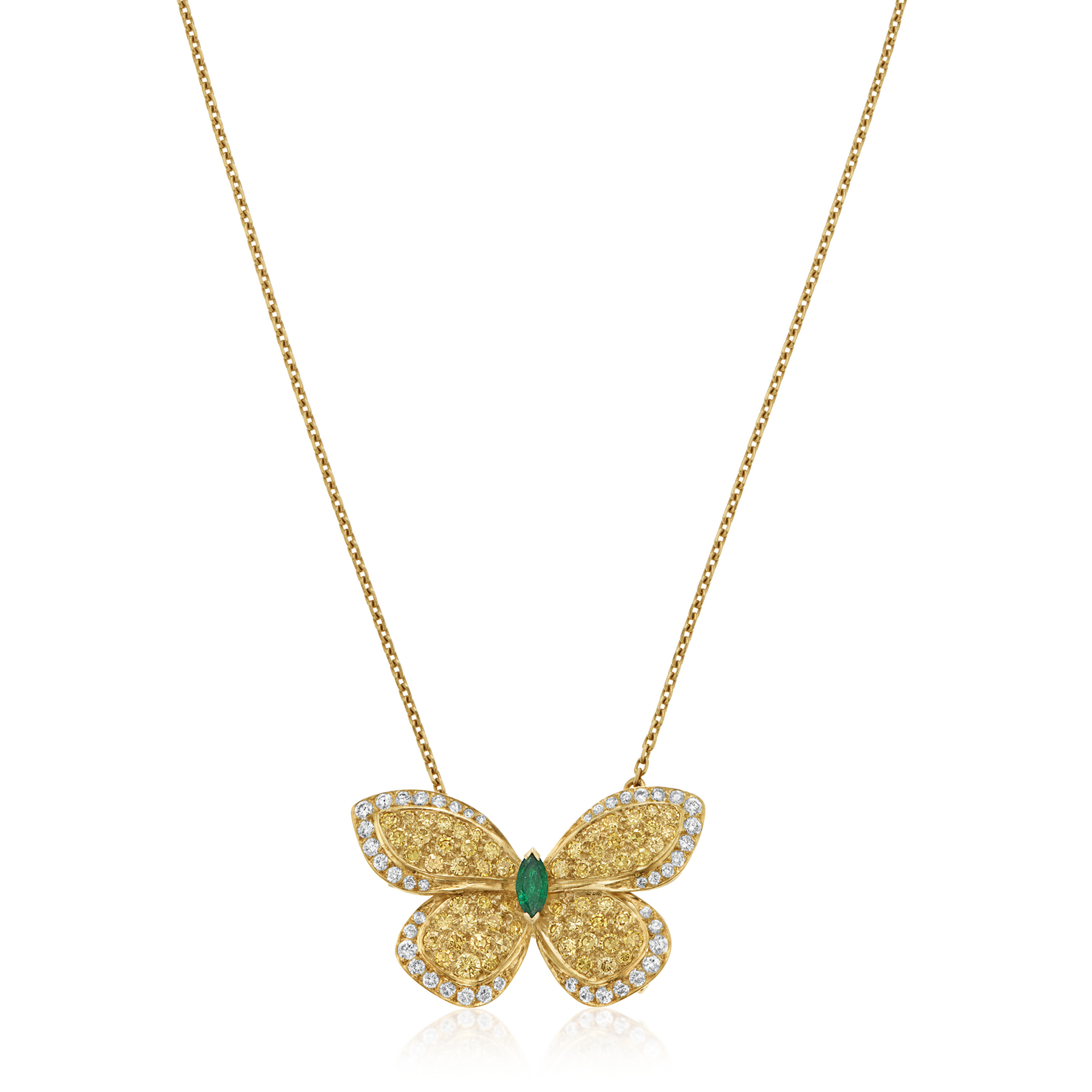 VAN CLEEF & ARPELS COLORED DIAMOND, DIAMOND AND EMERALD BUTTERFLY ...