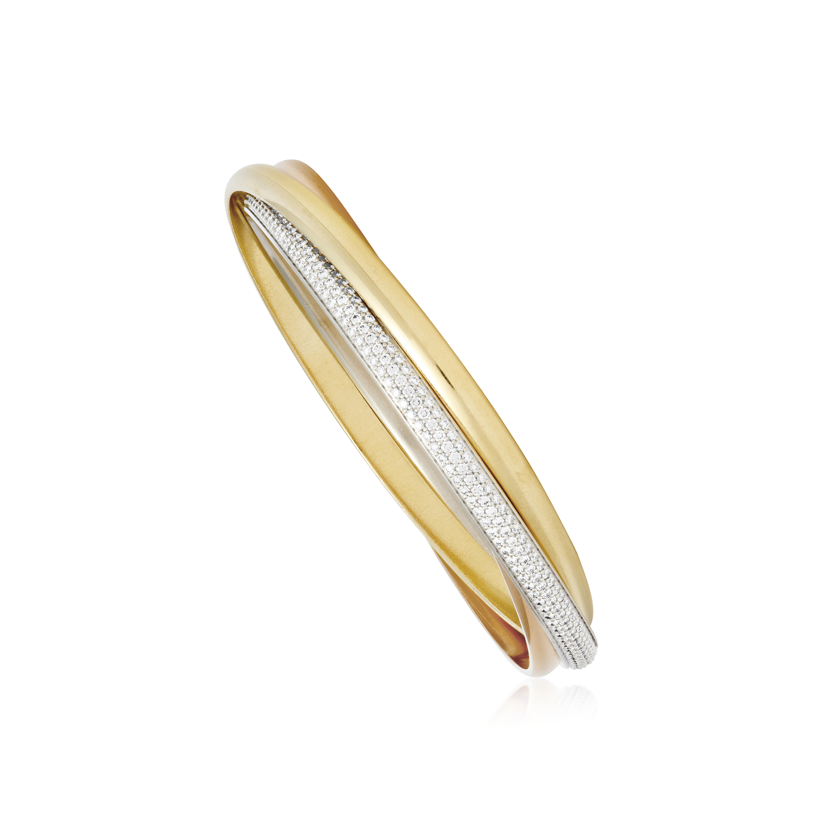 CARTIER TRI-COLORED GOLD AND DIAMOND 'TRINITY' BANGLE BRACELET ...