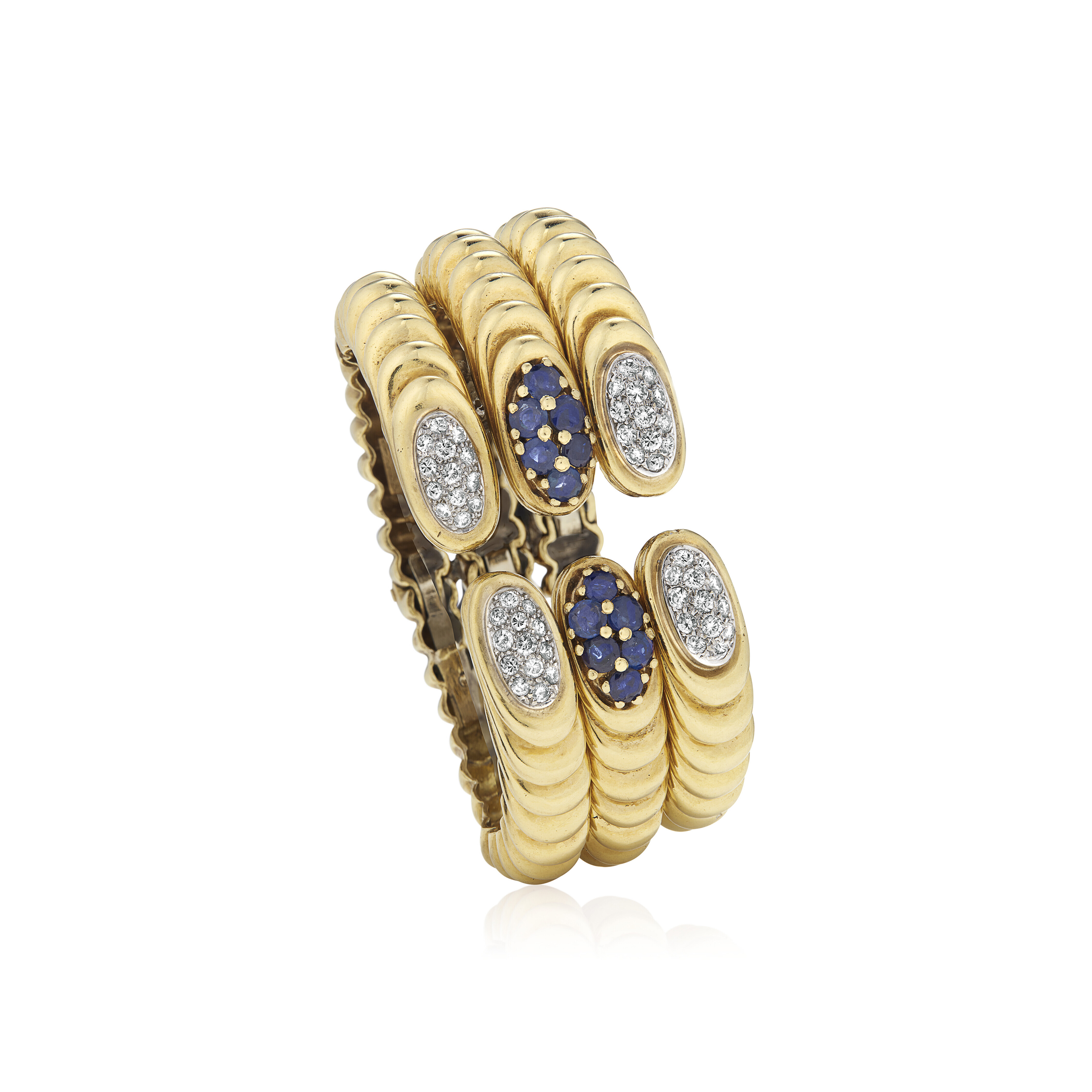 NO RESERVE | WANDER SET OF THREE DIAMOND, SAPPHIRE AND GOLD CUFF ...