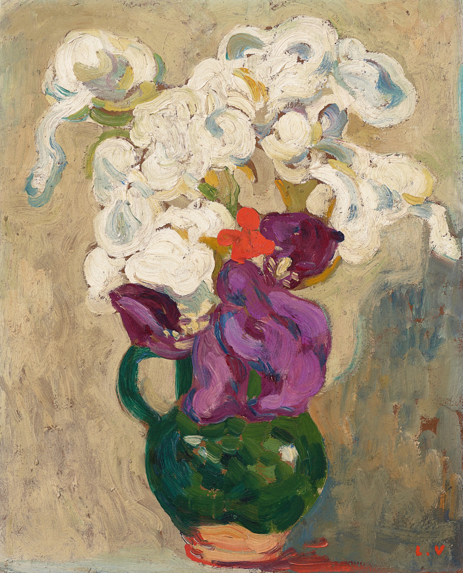 LOUIS VALTAT (1869-1952), Bouquet d'iris au pichet vert | Christie's