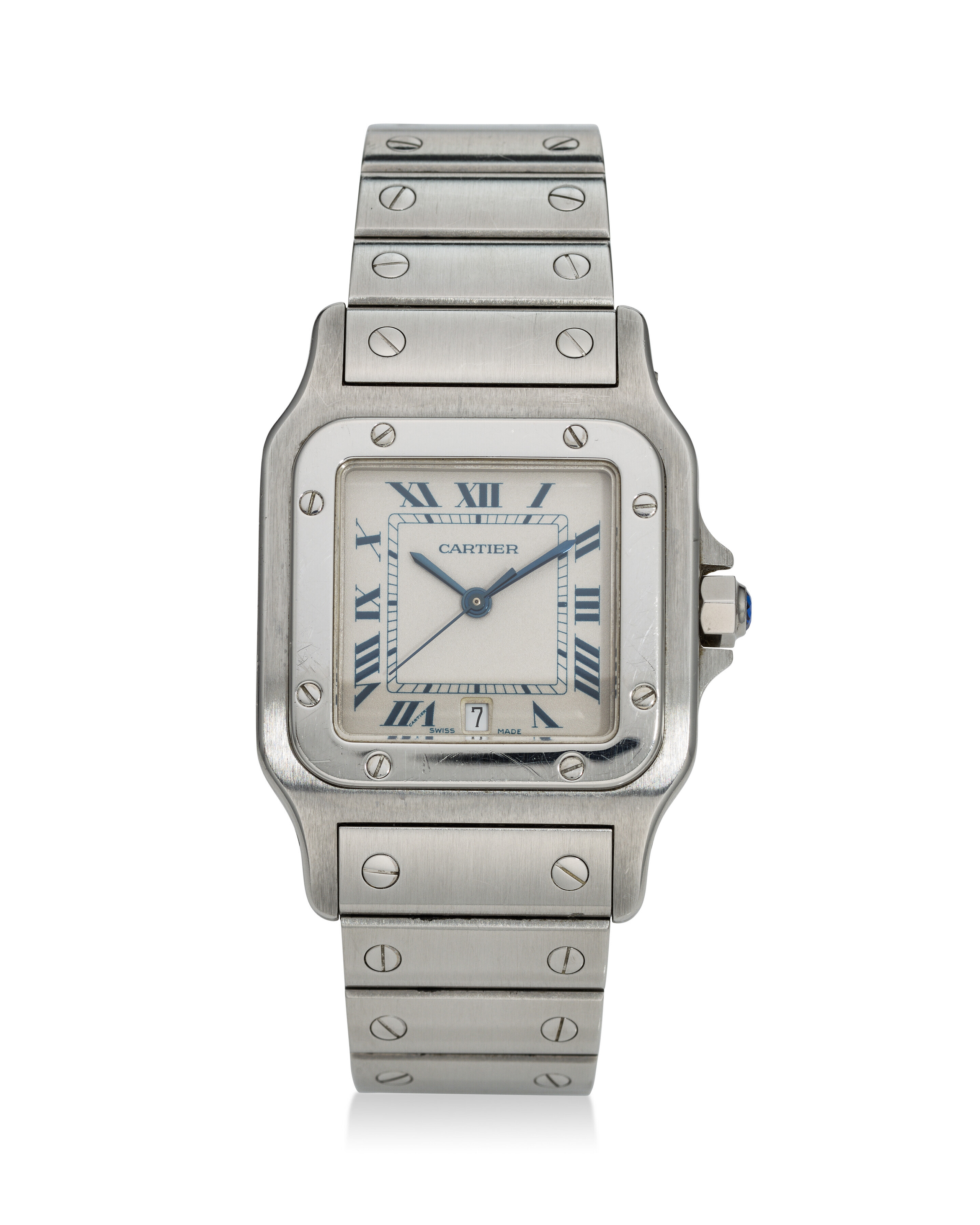 CARTIER, REF. 1564, SANTOS GALBÉE, A STEEL CUSHION-SHAPED QUARTZ ...