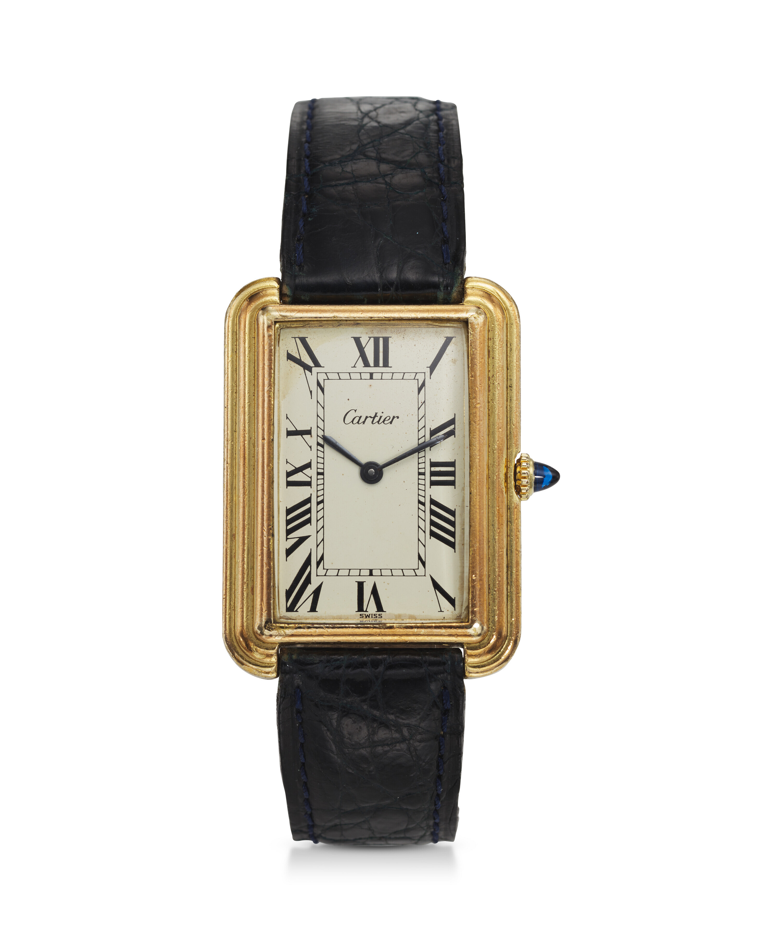 CARTIER, REF. 15716, “STEPPED” TANK NEW YORK, A 14K GOLD-PLATED “JUMBO ...