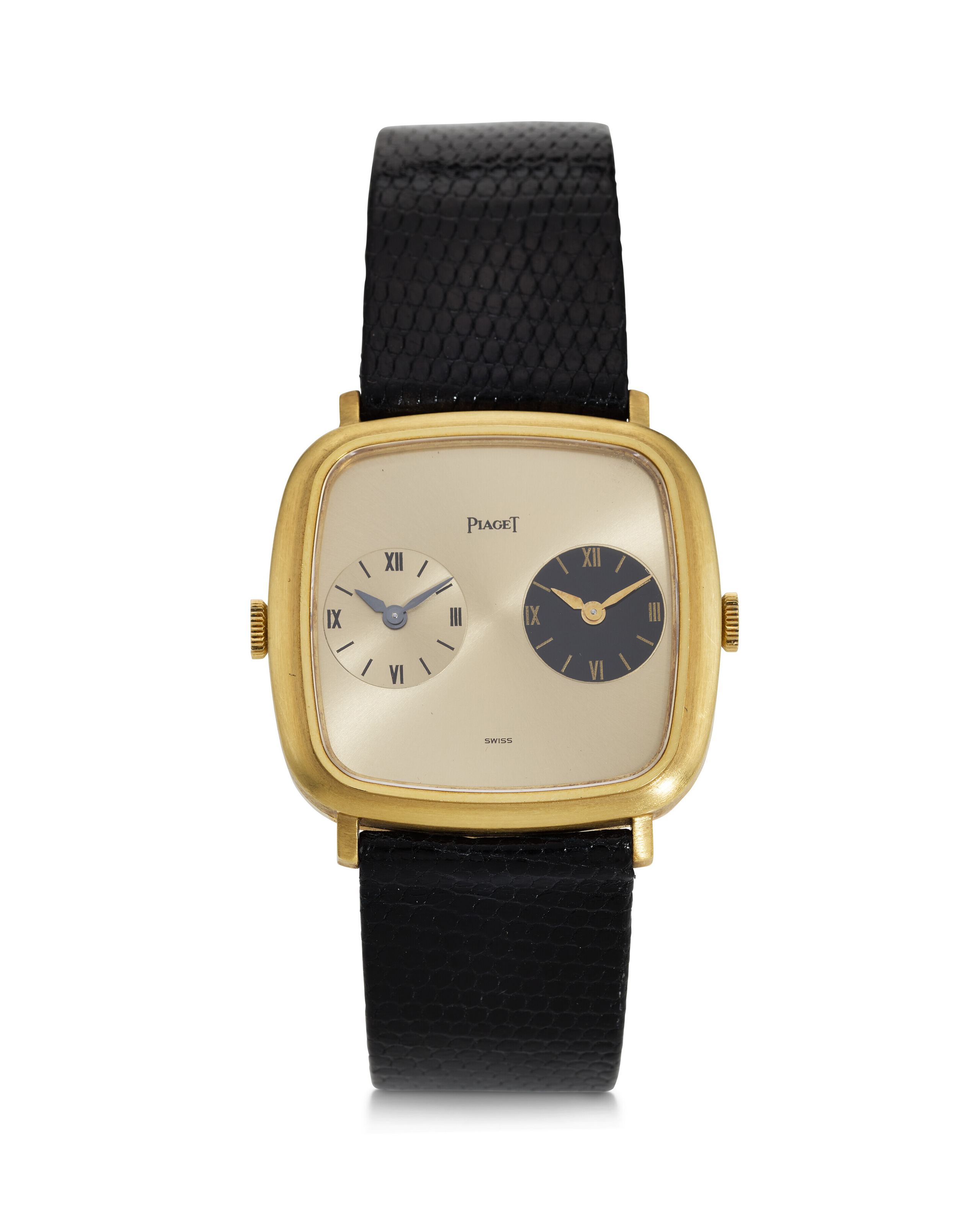 PIAGET, REF. 612773, AN 18K YELLOW GOLD CUSHION-SHAPED DUAL-TIME ...