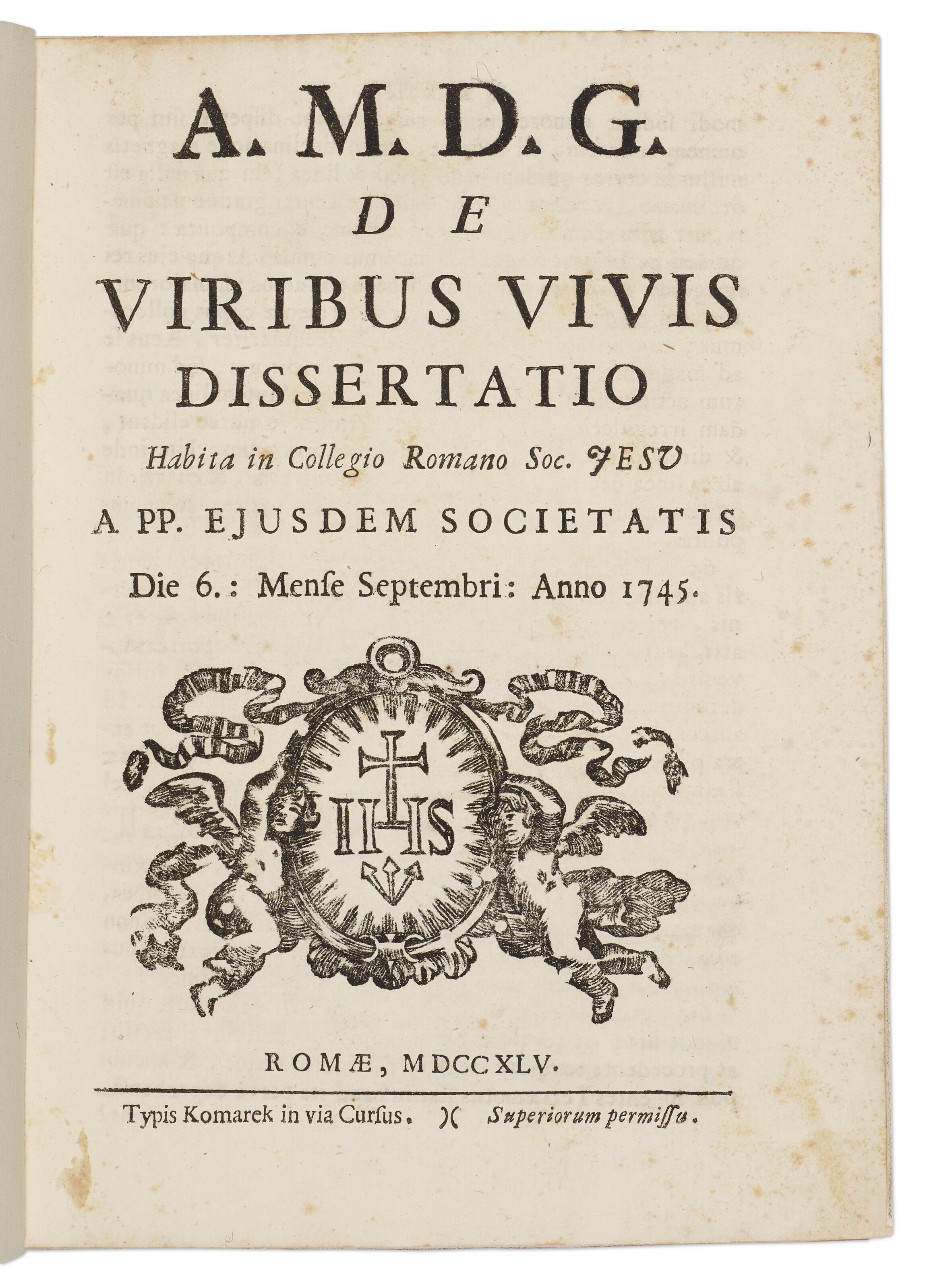 De viribus vivis dissertatio, Ruggero Giuseppe Boscovich, 1745 | Christie’s