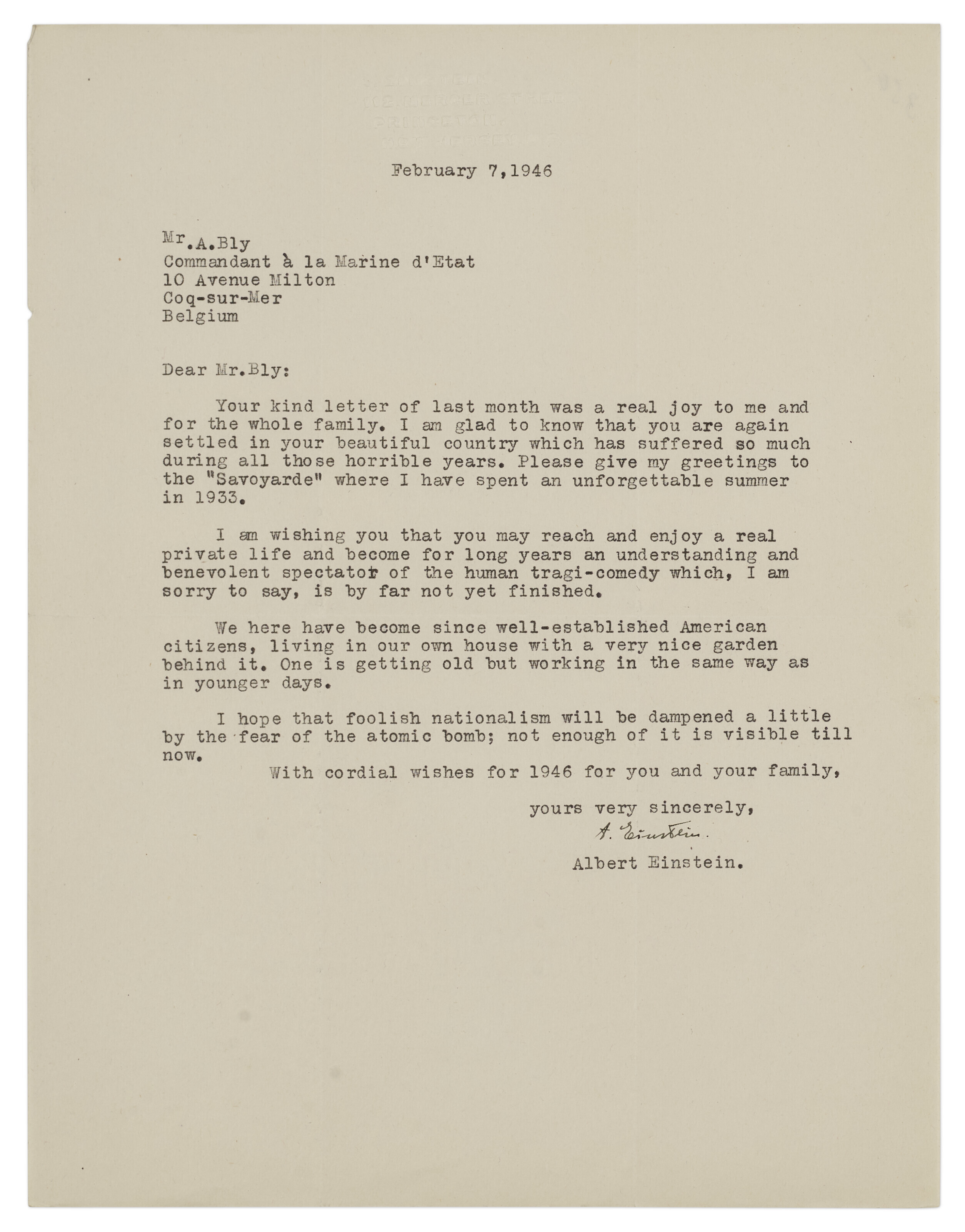 Albert Einstein Atomic Bomb Letter