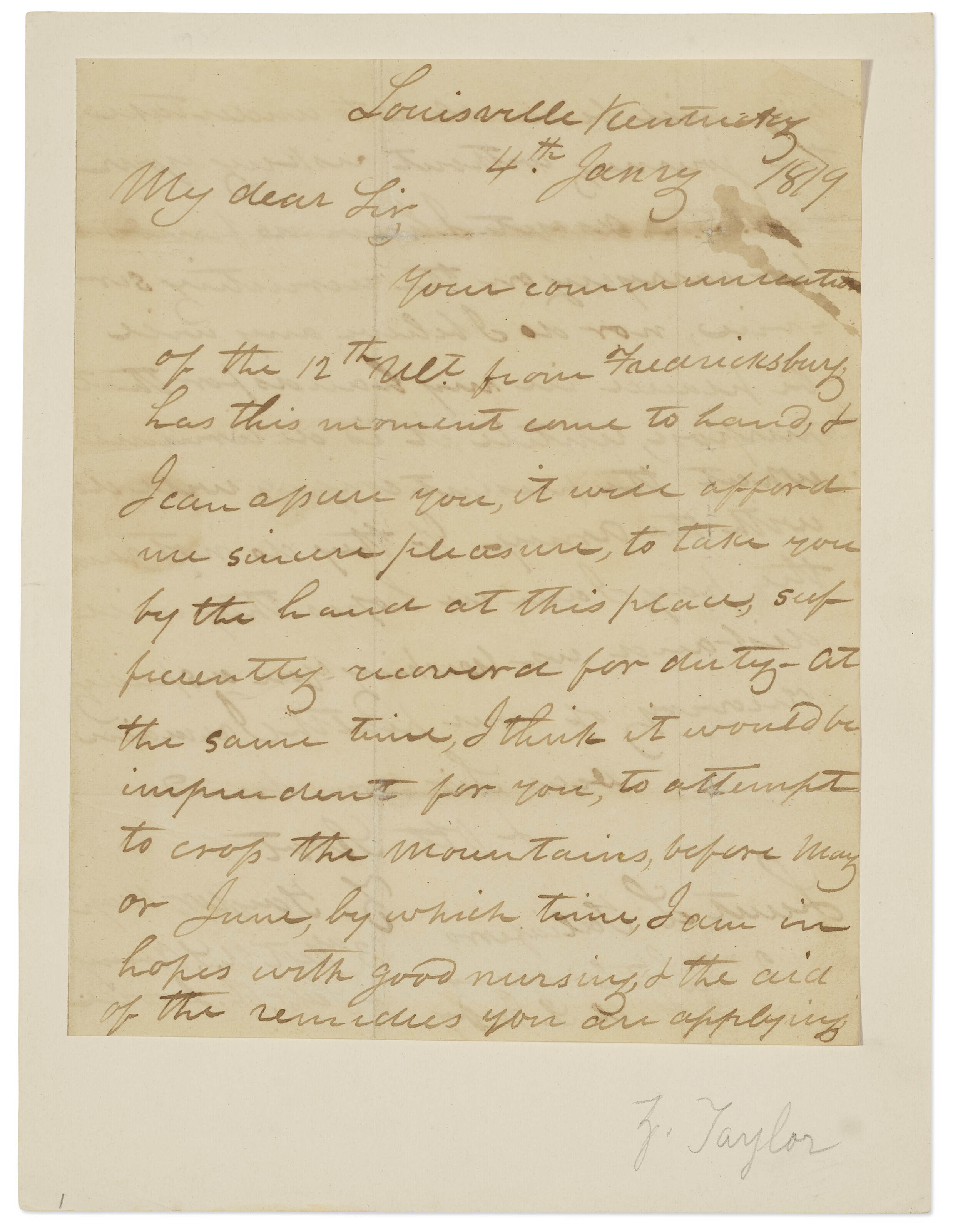 To Lawrence Taliaferro, Zachary Taylor, 4 January 1819 | Christie’s