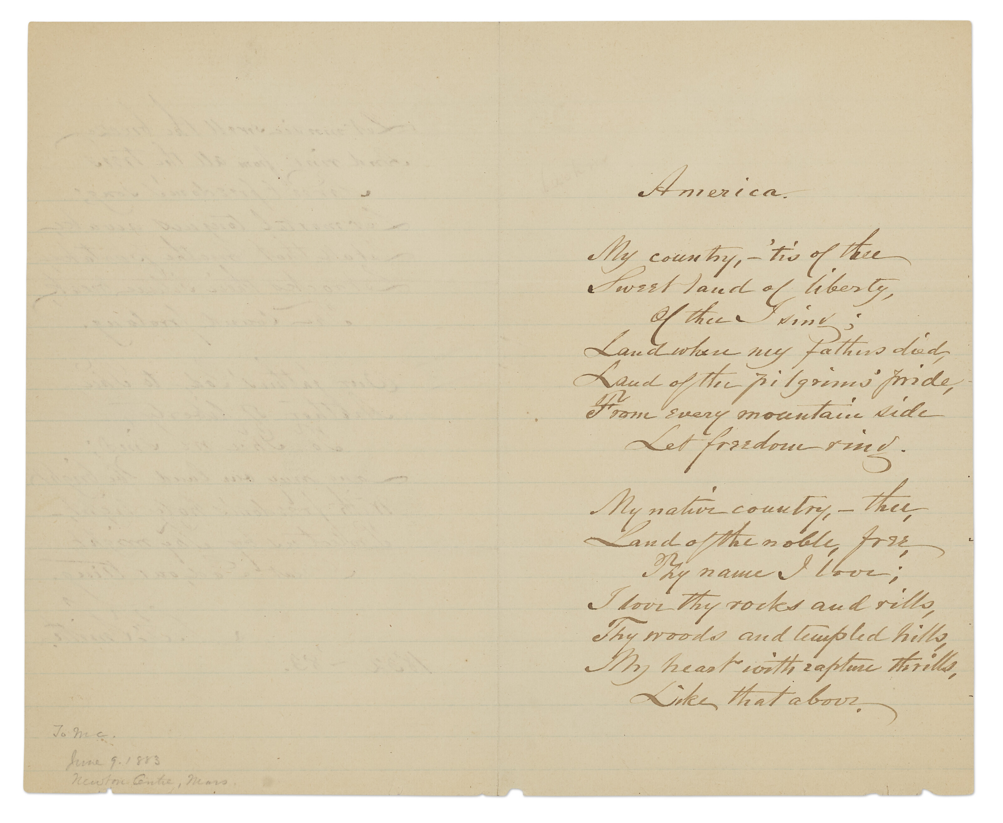 A fair copy of "America", Samuel Francis Smith | Christie’s