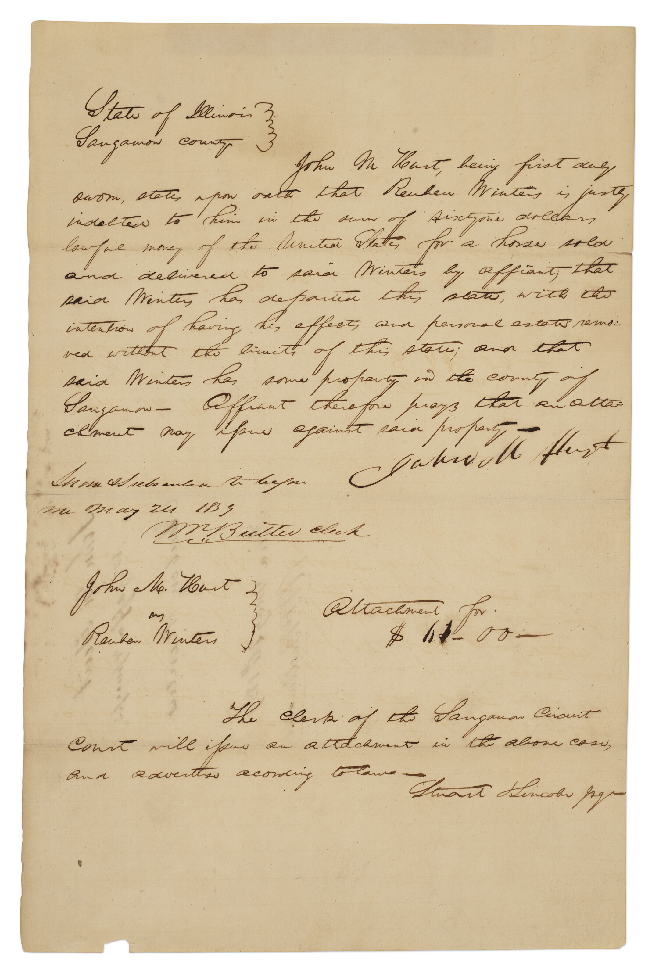 An early legal document, Abraham Lincoln, 23 May 1839 | Christie’s