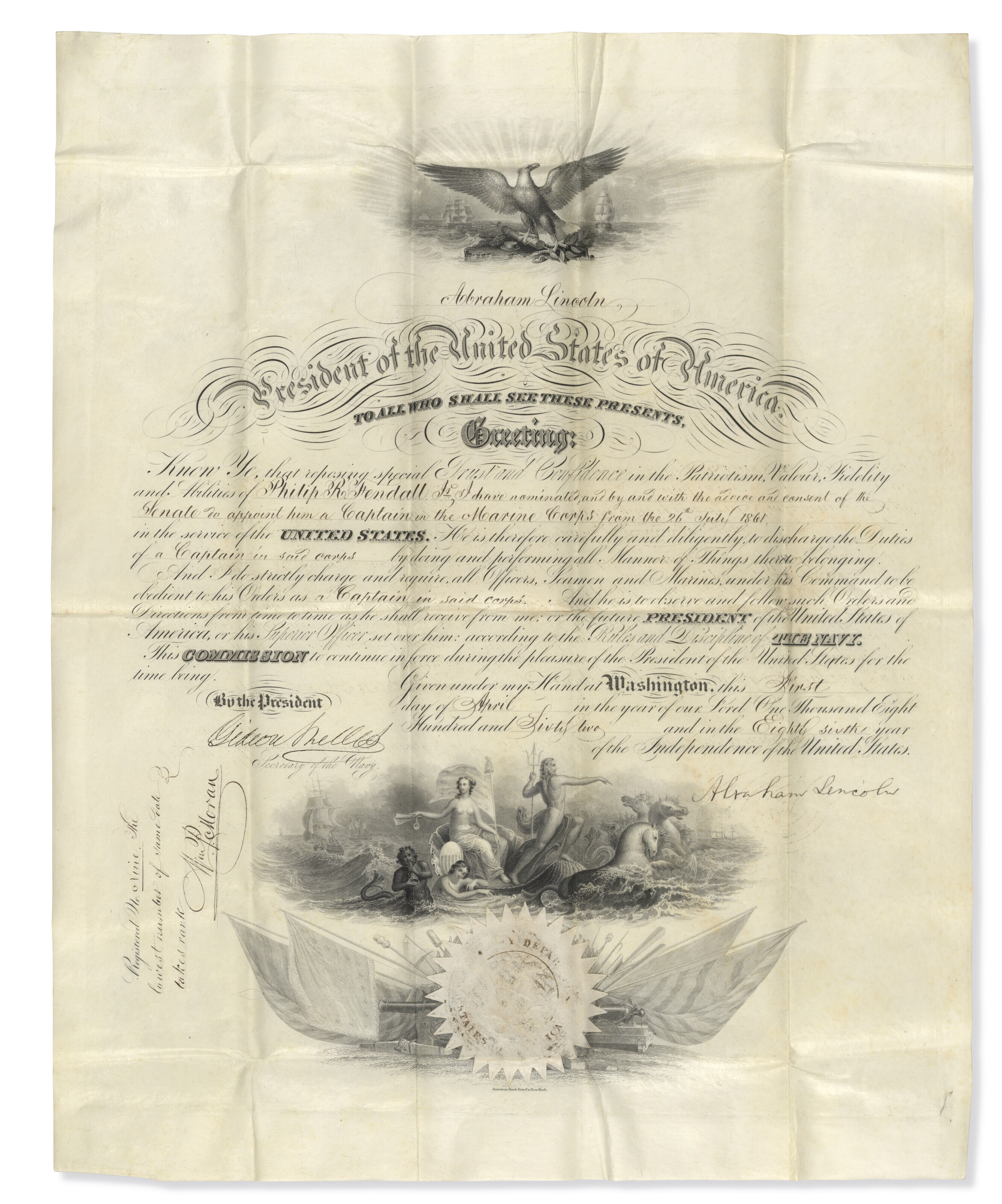 A scarce Marine Corps commission, Abraham Lincoln, 1 April 1862 ...