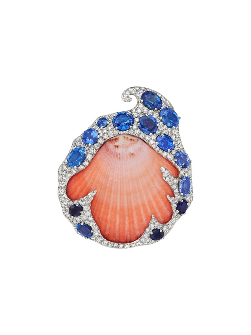 VERDURA SEA SHELL, SAPPHIRE AND DIAMOND 'HOKUSAI WAVE' BROOCH | Christie's