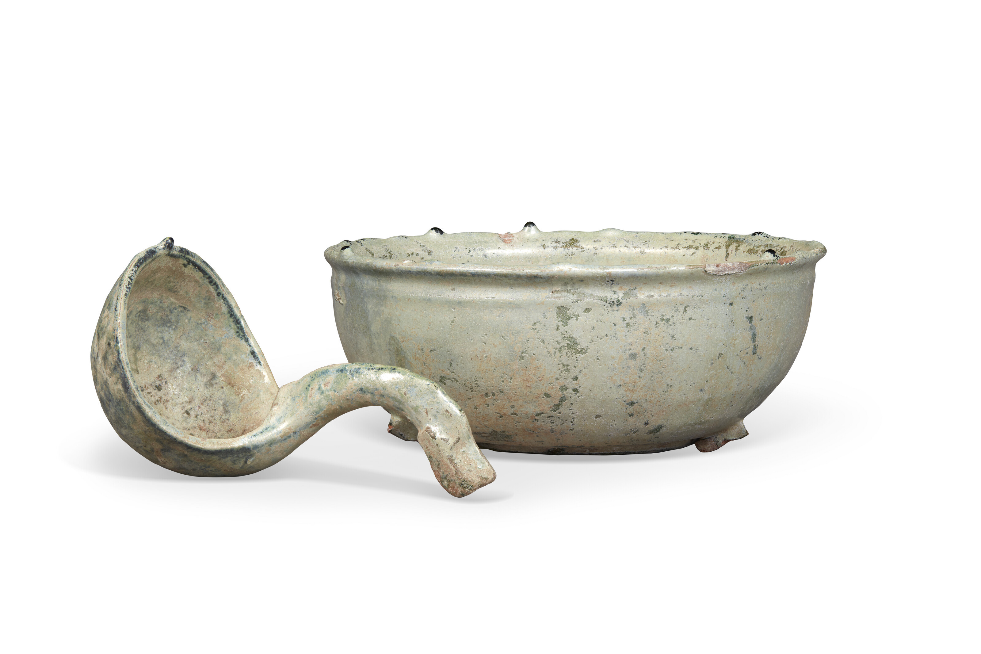 A GREEN-GLAZED POTTERY BOWL AND LADLE, CHINA, HAN DYNASTY (206 BC-AD ...