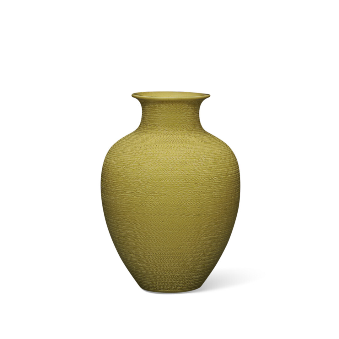 A CARVED YELLOW-ENAMELED OVIFORM VASE, CHINA, LATE 19TH CENTURY ...