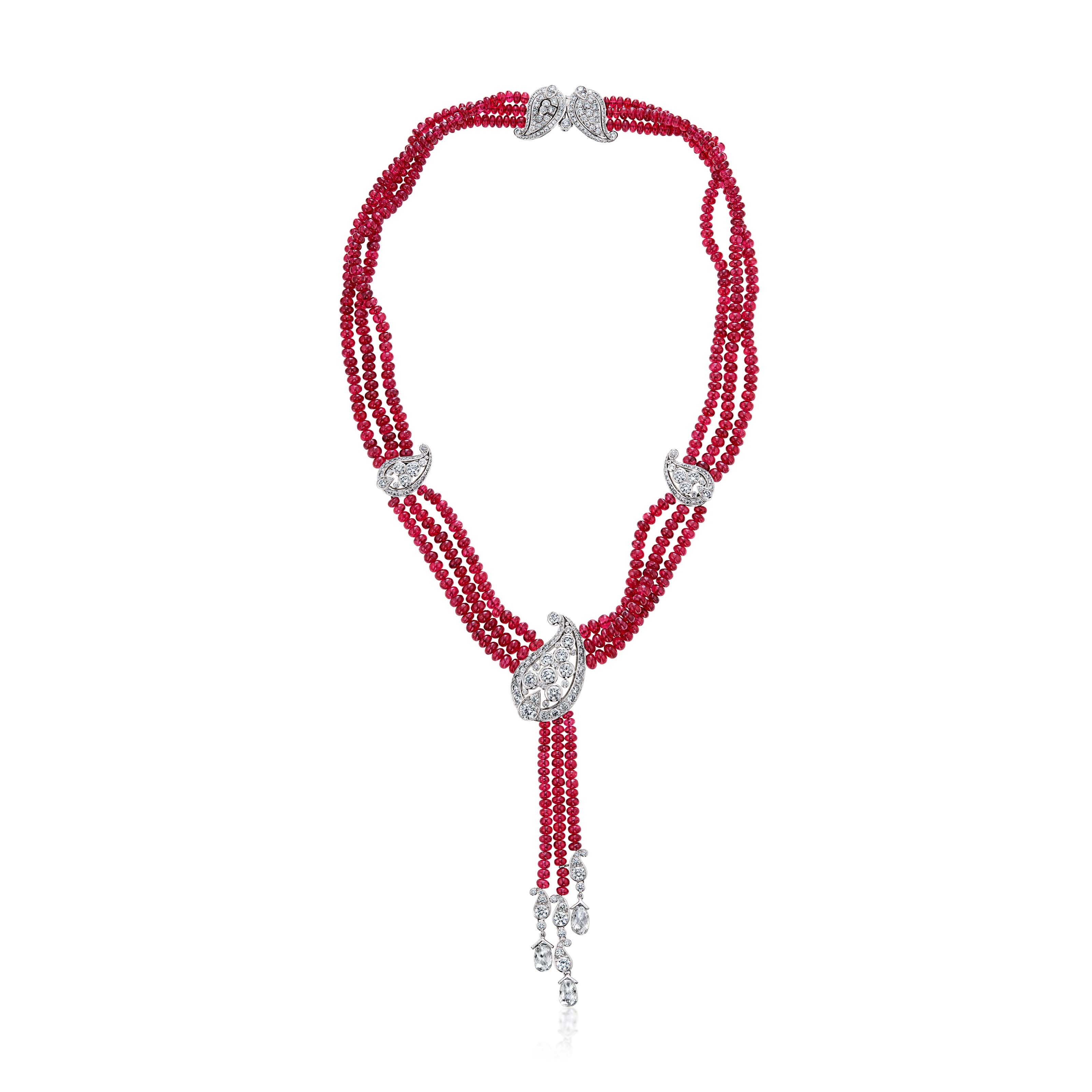 CARTIER RED SPINEL BEAD AND DIAMOND NECKLACE, | Christie’s