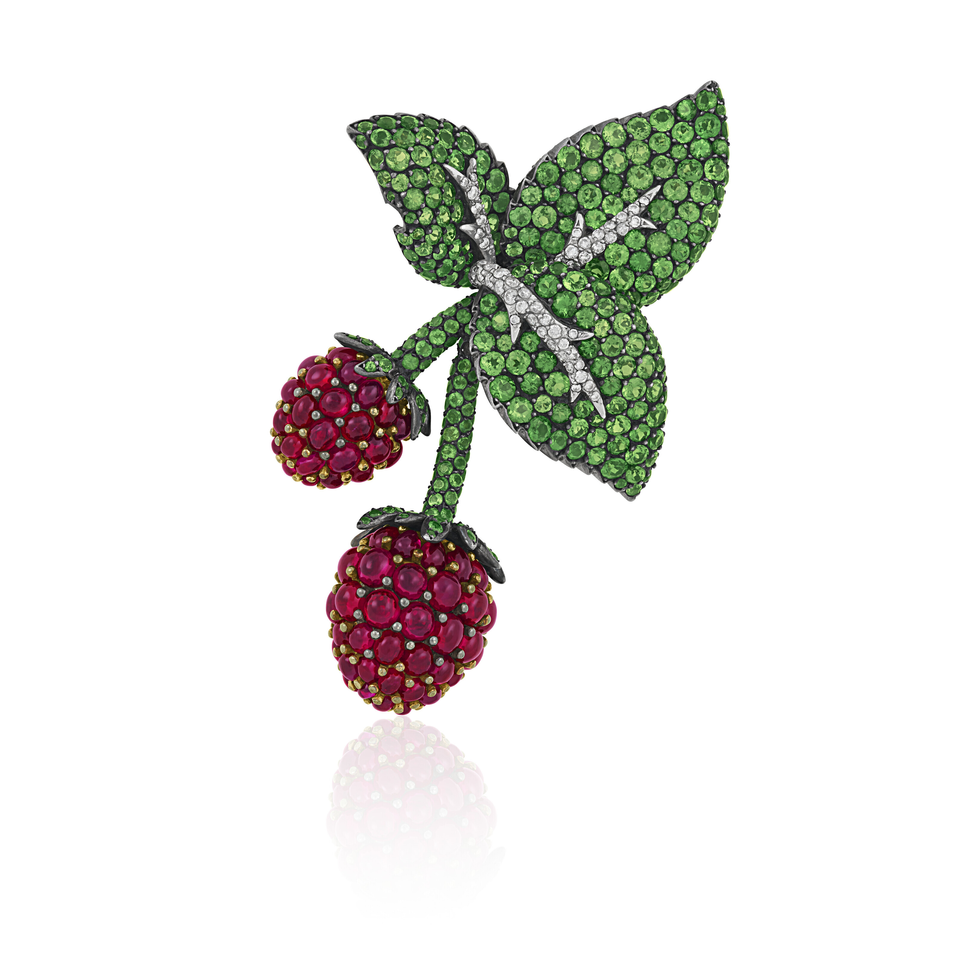 NO RESERVE | MARTIN KATZ RUBY, GREEN GARNET AND DIAMOND BROOCH ...