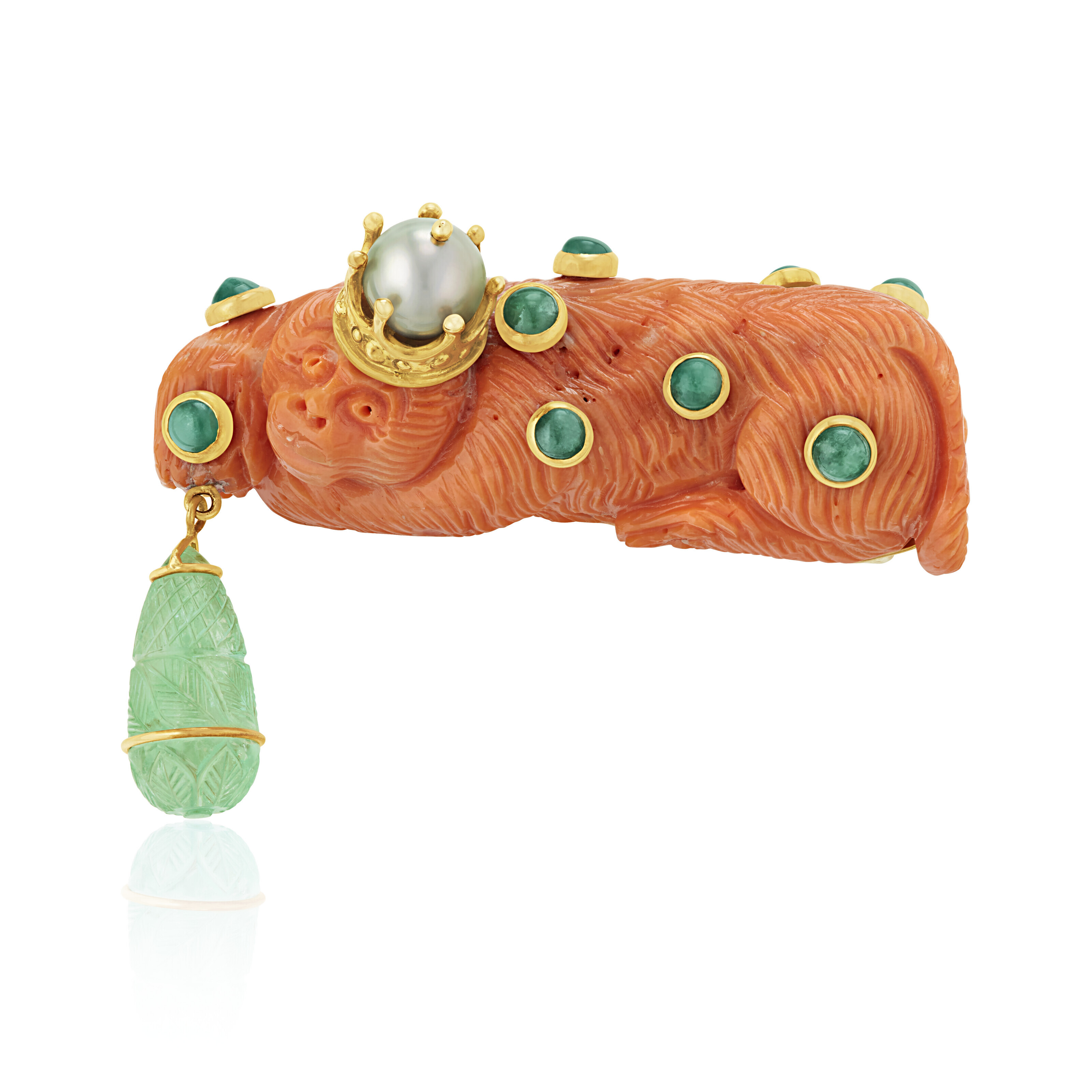 NO RESERVE | TONY DUQUETTE CARVED CORAL & MULTI-GEM BROOCH, | Christie’s