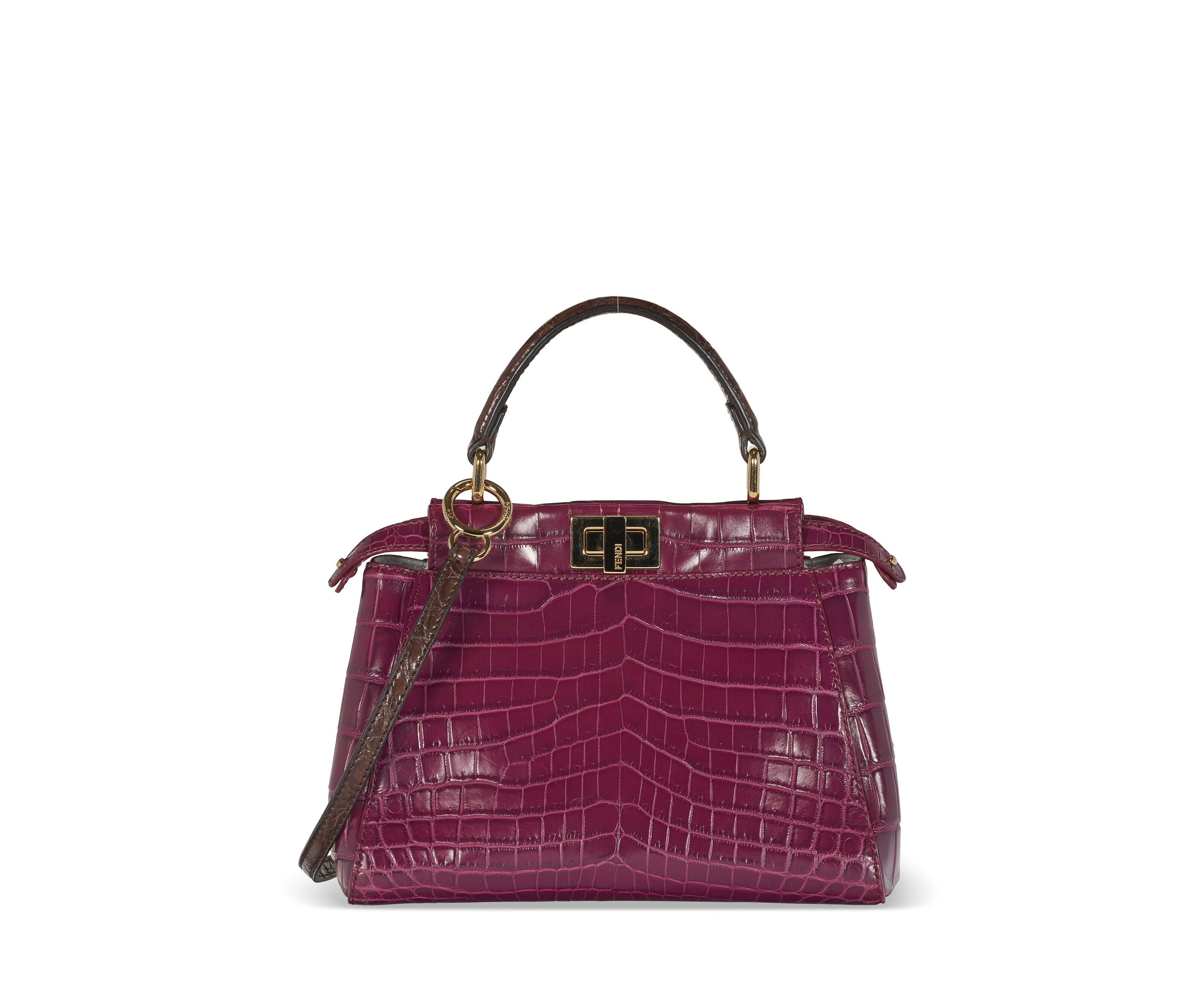 A SHINY EGGPLANT & BROWN NILOTICUS CROCODILE MINI PEEKABOO WITH GOLD ...