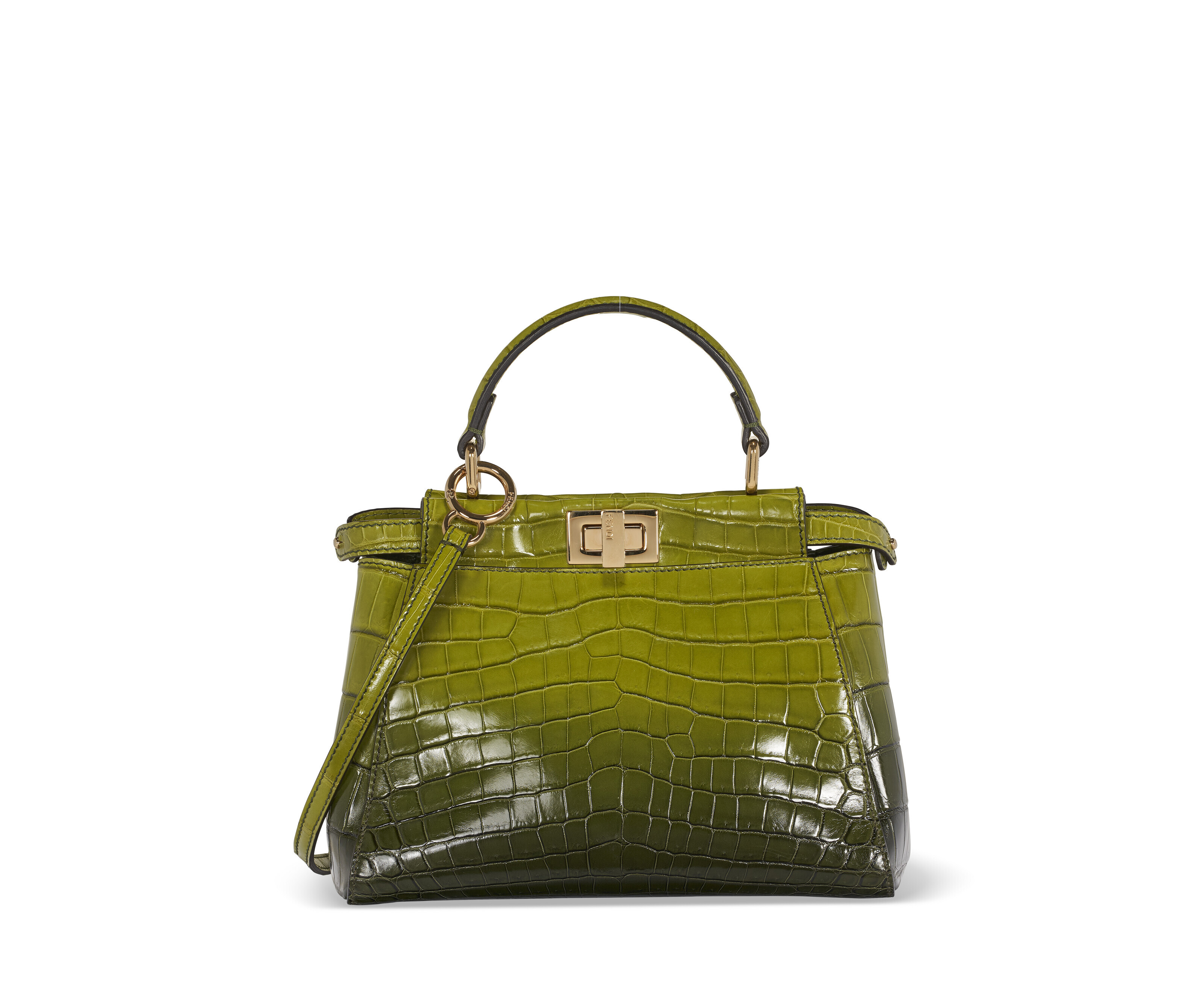 A SHINY GREEN OMBRÉ NILOTICUS CROCODILE MINI PEEKABOO WITH GOLD ...