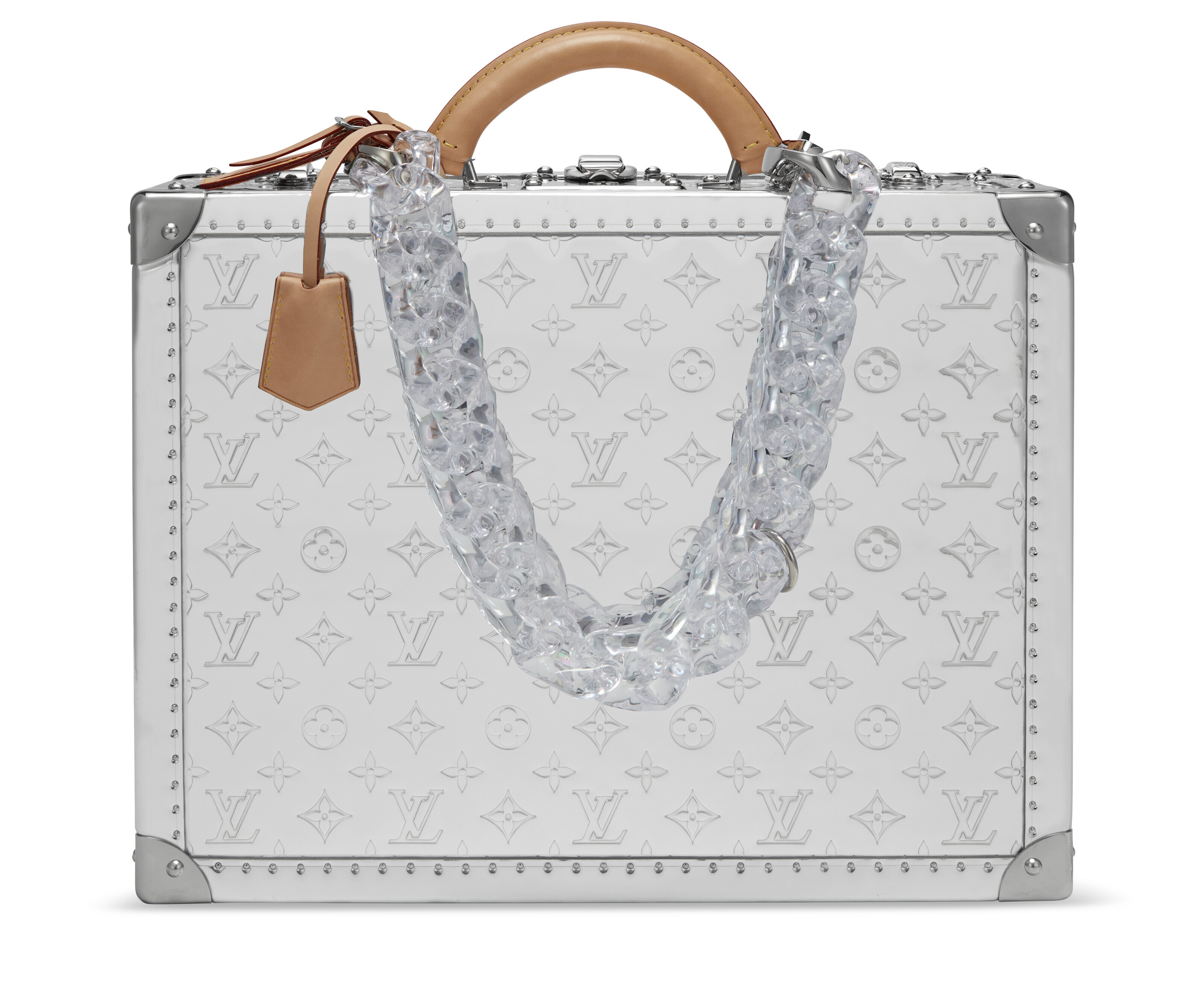 A RUNWAY METALLIC SILVER MIRROR & VACHETTA CALFSKIN COTTEVILLE TRUNK 40 ...