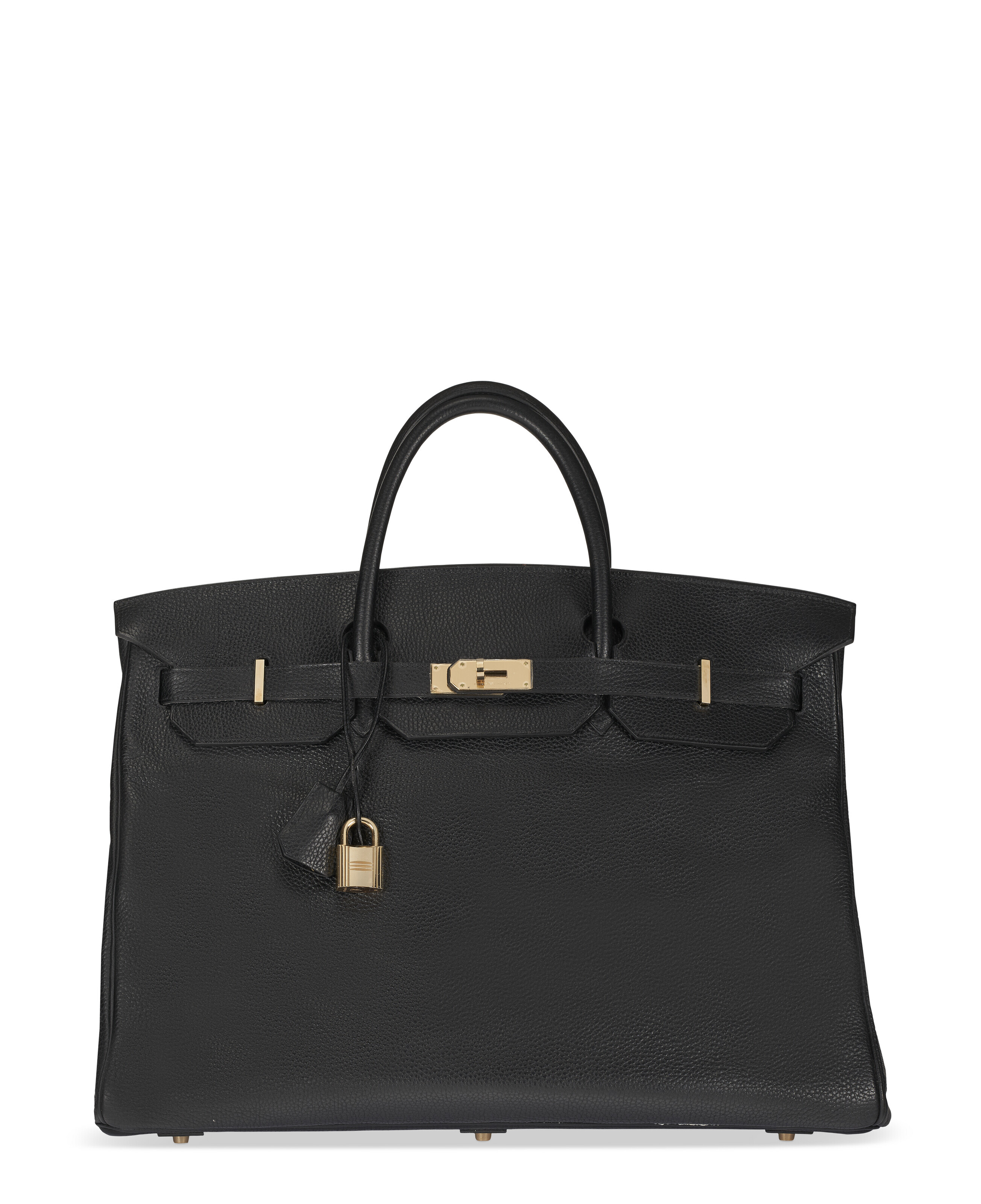 A BLACK CLÉMENCE LEATHER TRAVEL BIRKIN 50 WITH GOLD HARDWARE, HERMÈS ...