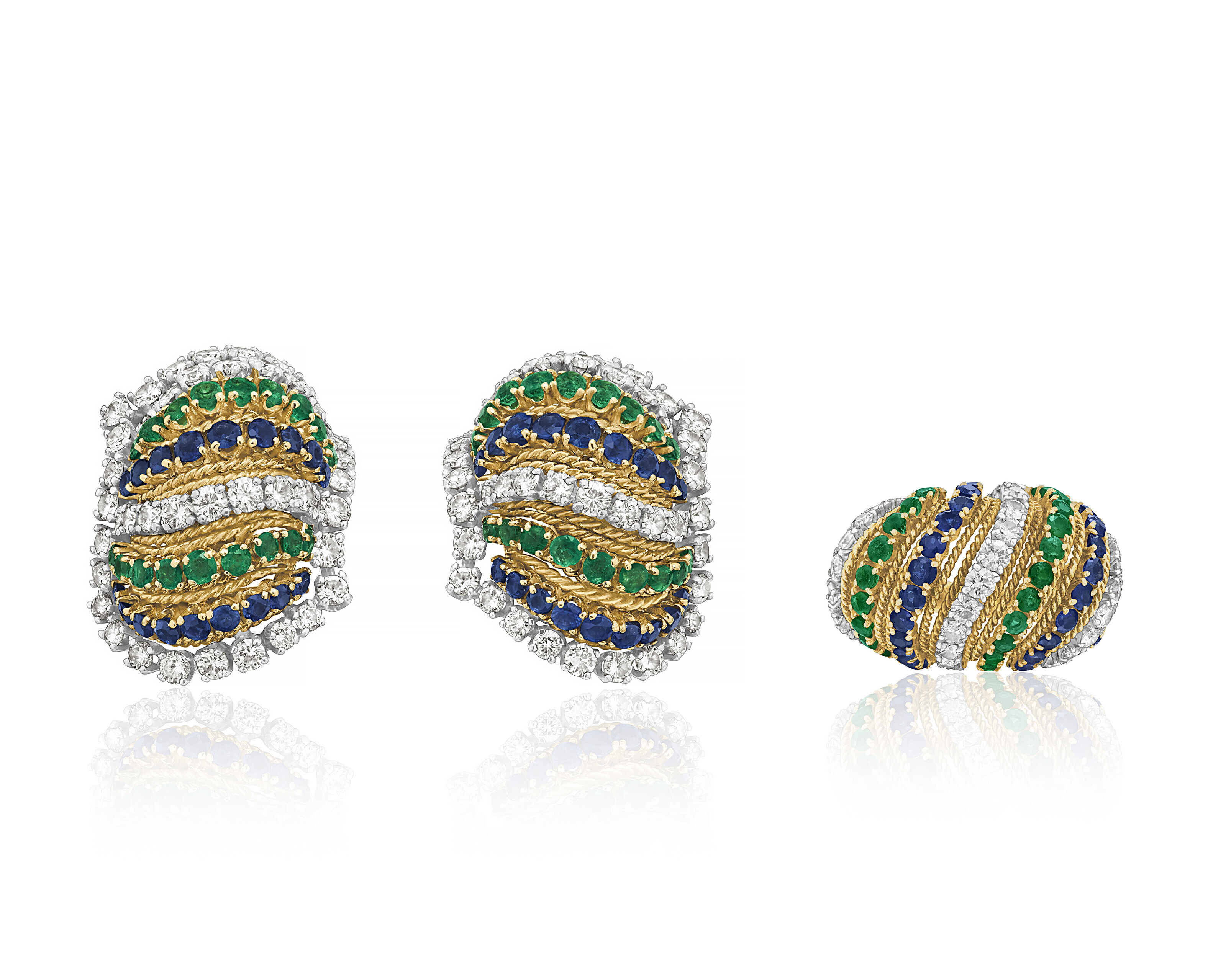 VAN CLEEF & ARPELS SET OF DIAMOND, EMERALD AND SAPPHIRE SET OF JEWELRY ...