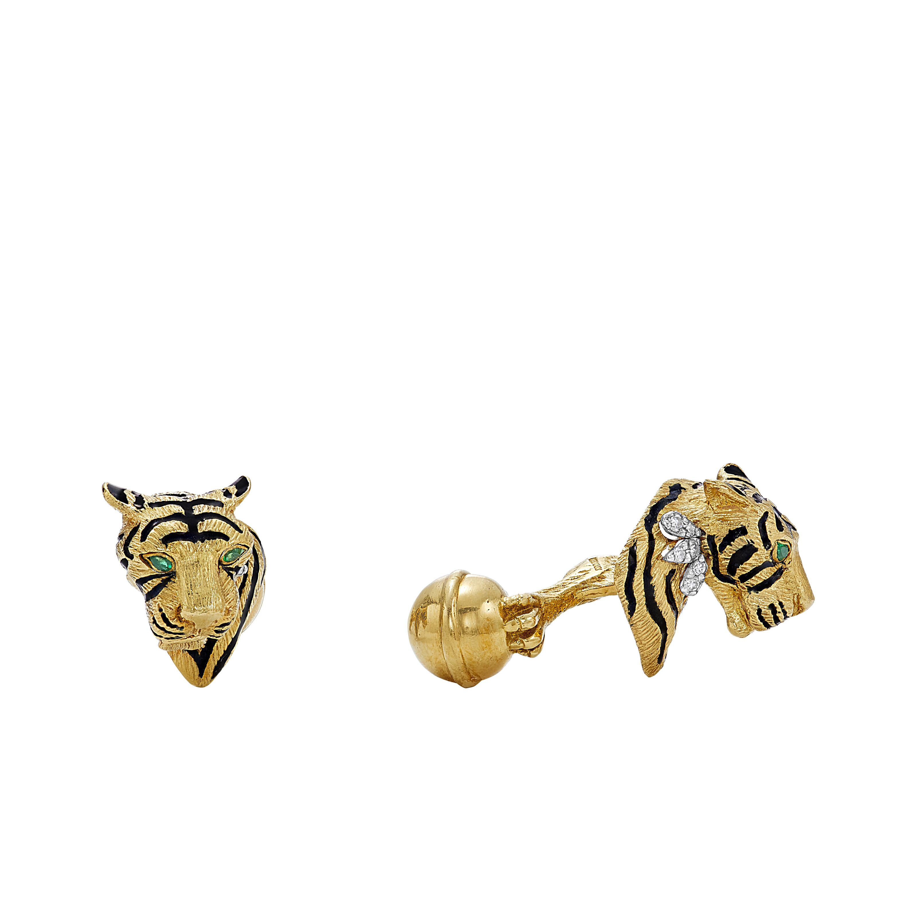 NO RESERVE | TIFFANY & CO. ENAMEL, DIAMOND AND EMERALD TIGER CUFFLINKS ...