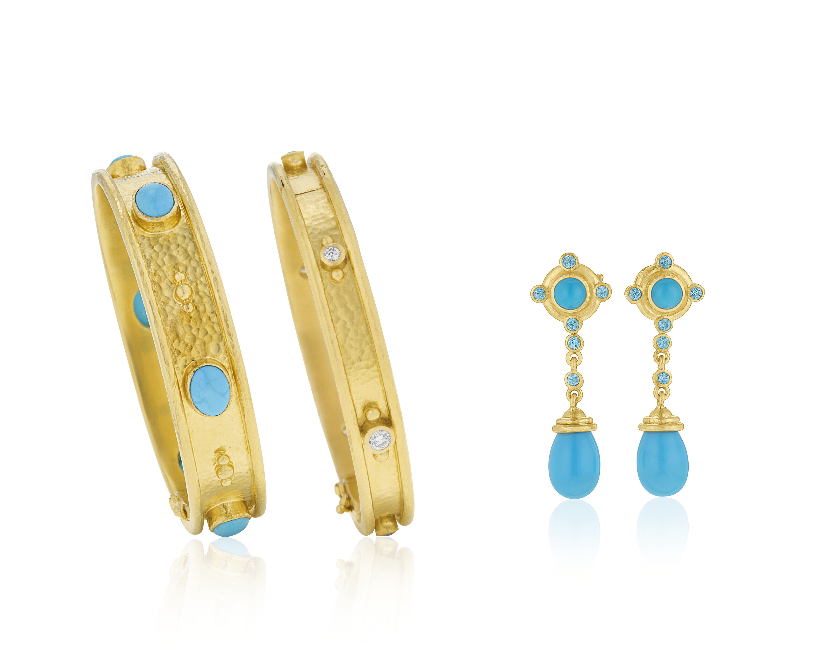NO RESERVE | ELIZABETH LOCKE TWO TURQUOISE AND DIAMOND BANGLE BRACELETS ...
