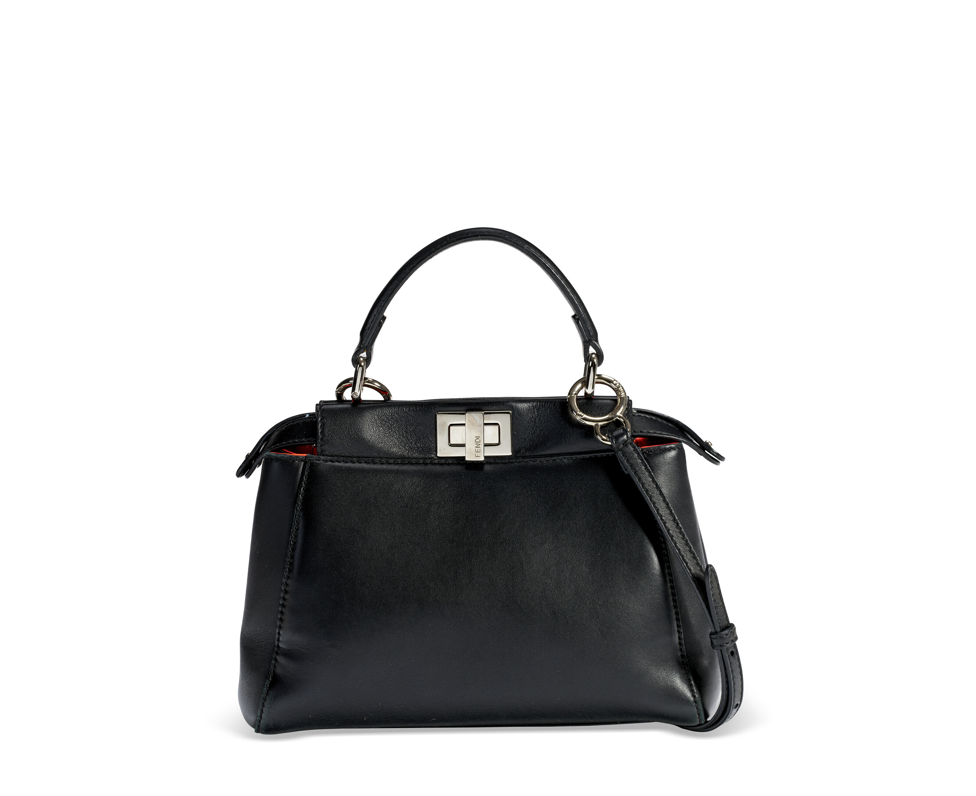 A BLACK & RED LEATHER MONSTER MINI PEEKABOO WITH METALLIC SILVER KARUNG ...