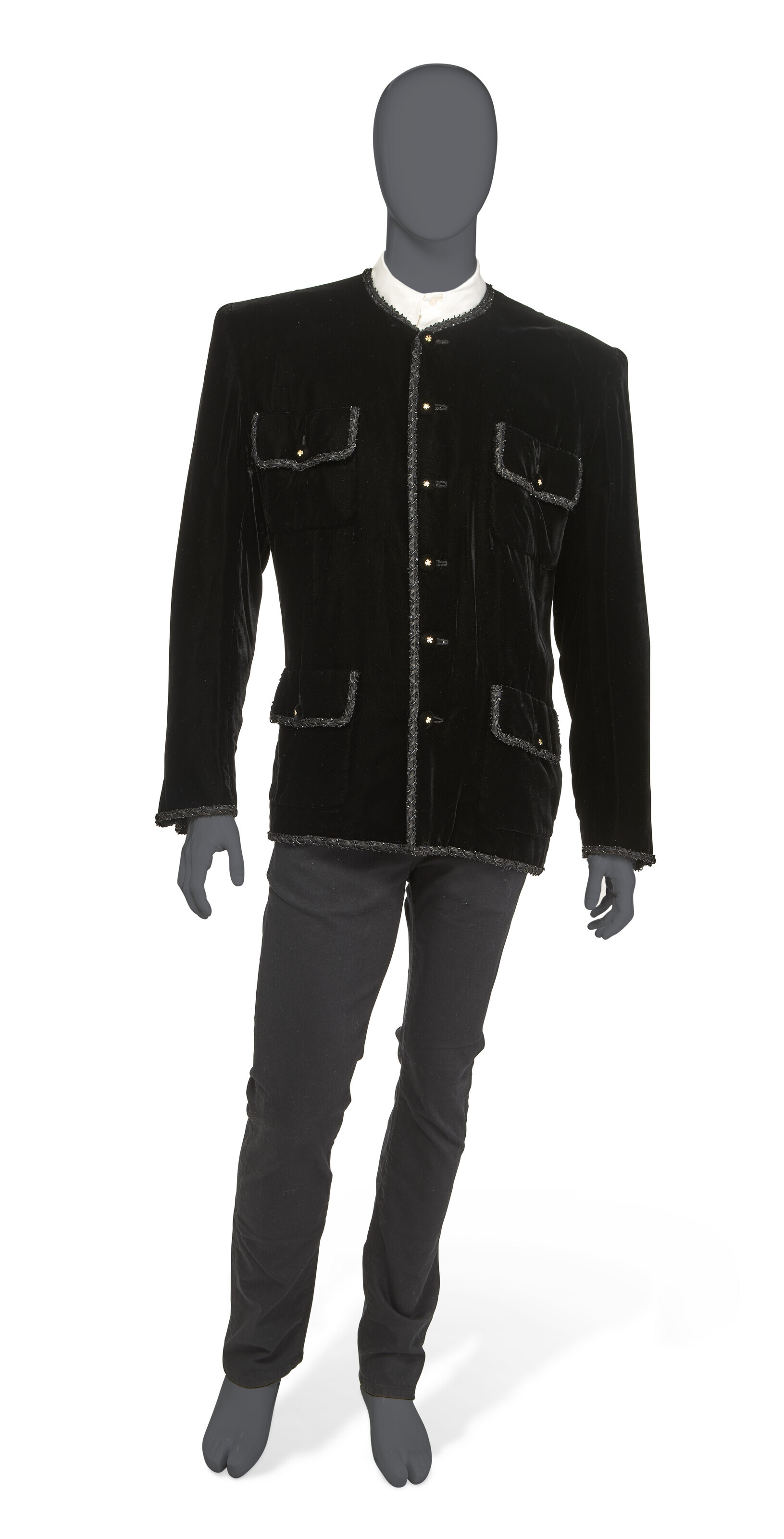 A BLACK SILK VELVET FLAPPED PATCH POCKET JACKET, CHANEL, LATE 20TH ...