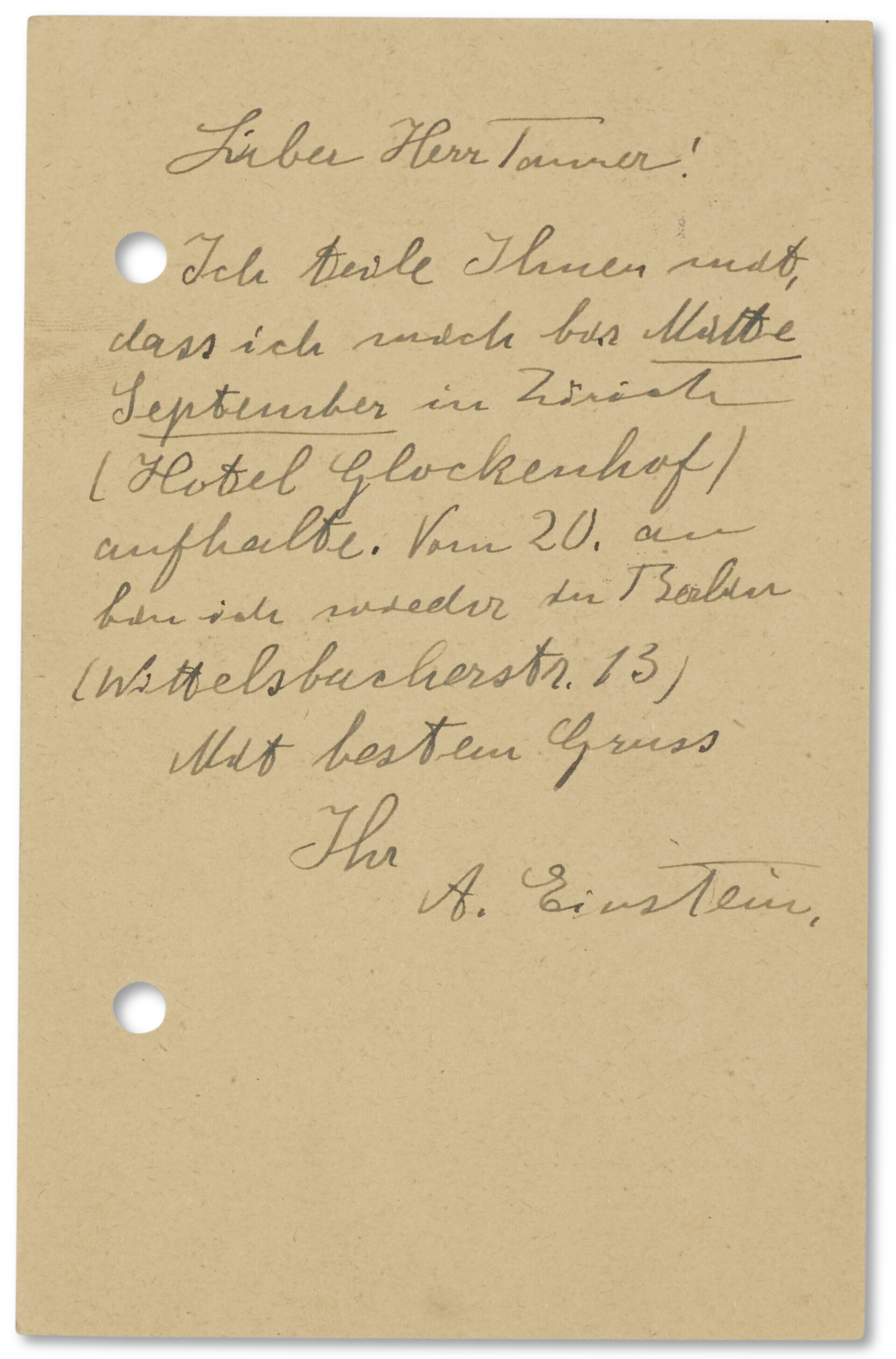To his former student, Albert Einstein, 29 August 1915 | Christie’s