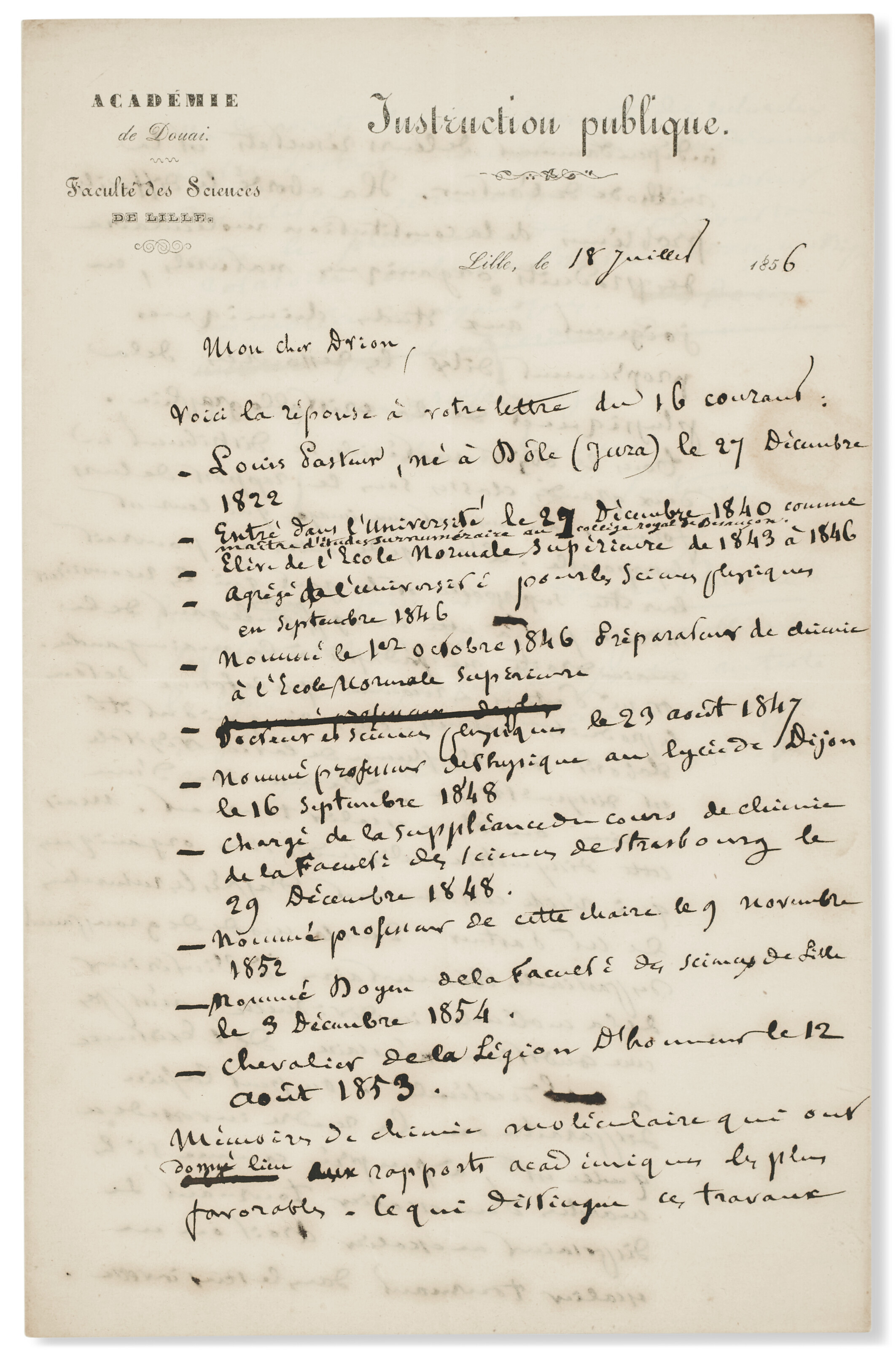 On his most important scientific discoveries, Louis Pasteur, 1856 ...