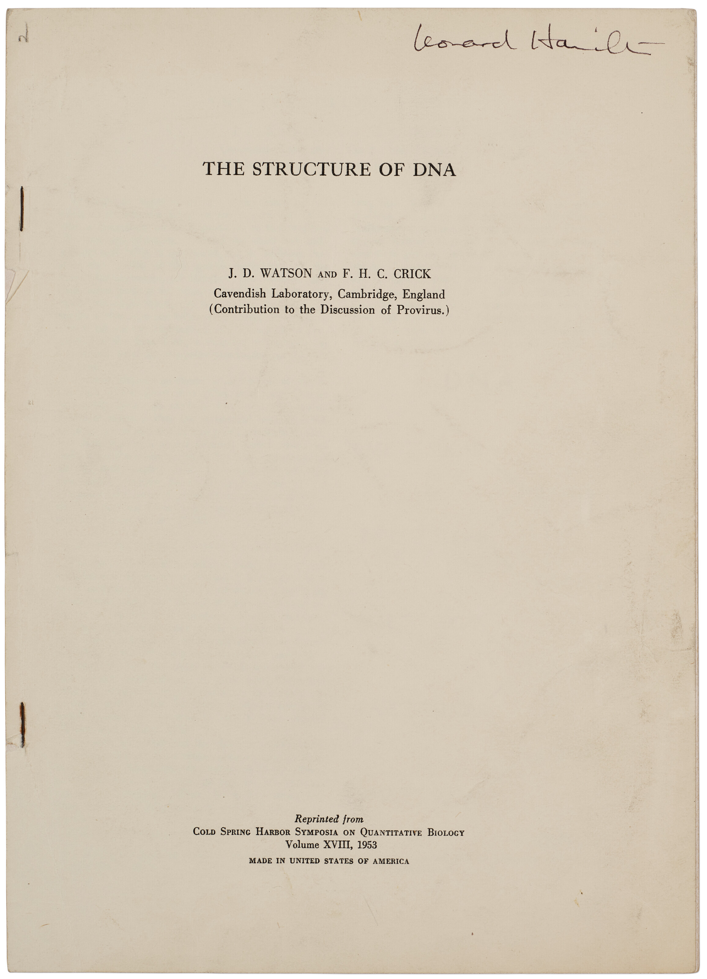 The Structure of DNA, Watson & Crick, June 1953 | Christie’s
